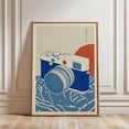 Blue Cream Camera Poster Woodcut Style with Red Sun Accent - Walmart.com
