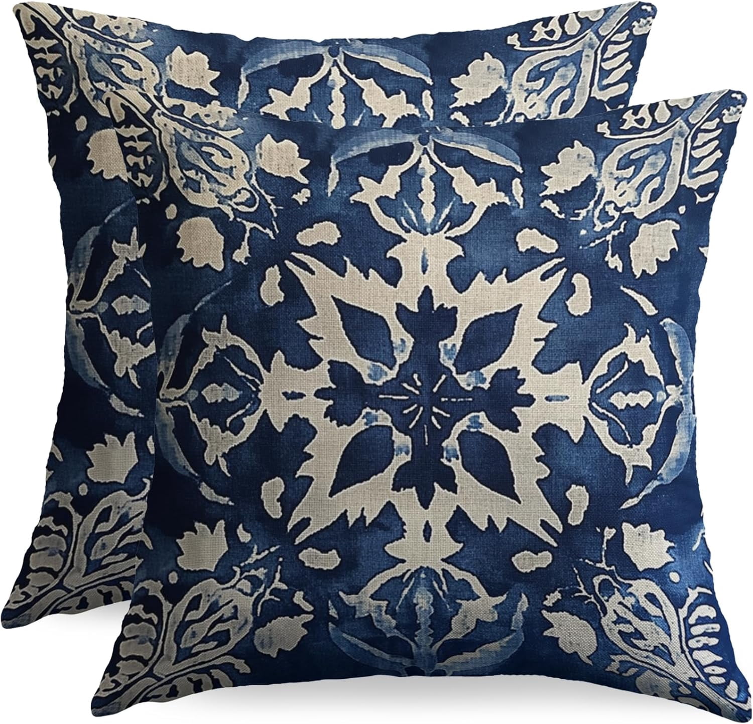 Blue Cream White Boho Pillow Covers 20x20 Set of 2 Carpet Floral ...