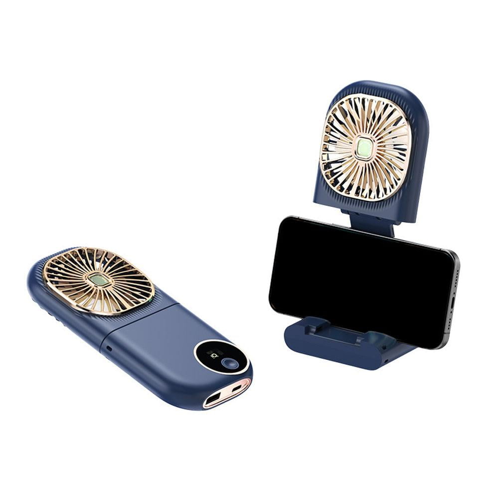 Blue Creative Pocket Fan Power Bank Handheld Fan Foldable With Lanyard ...