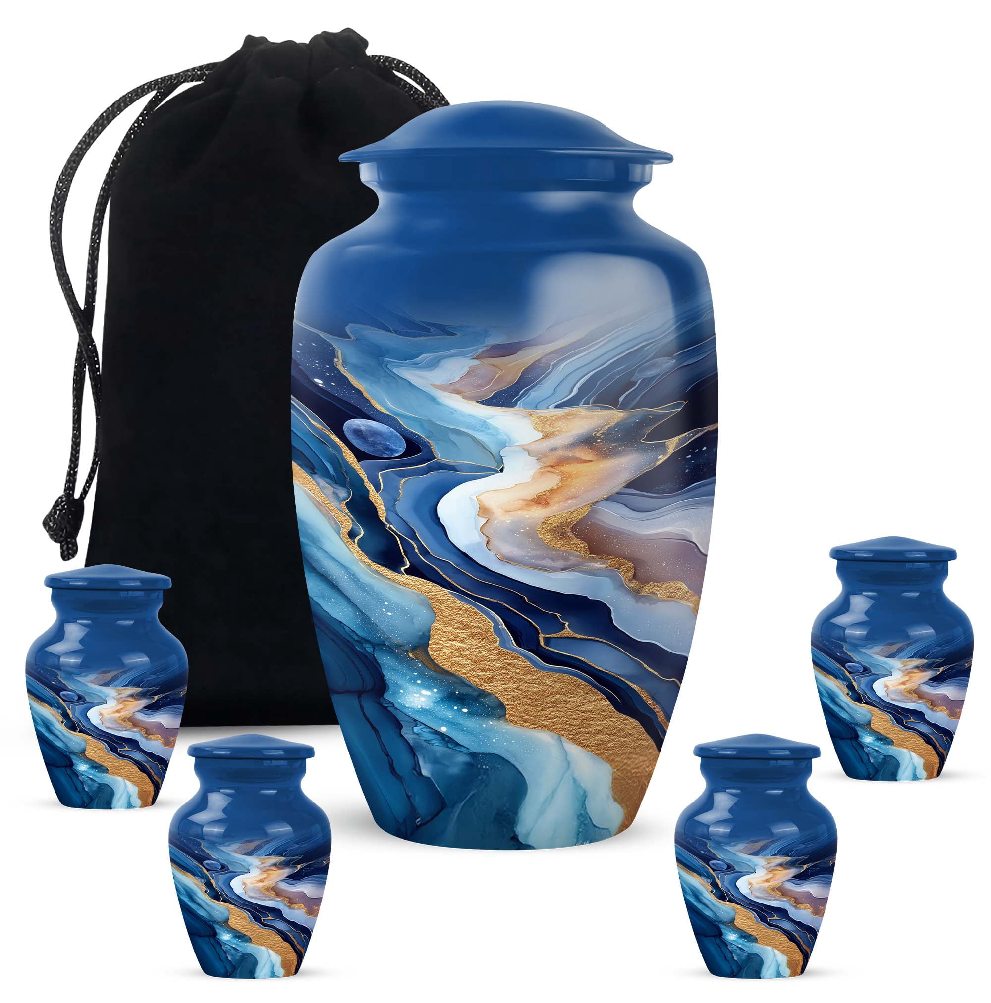 Blue Cremation Urn For Human Ashes Adult Female Mom, 1 Large And Set Of ...