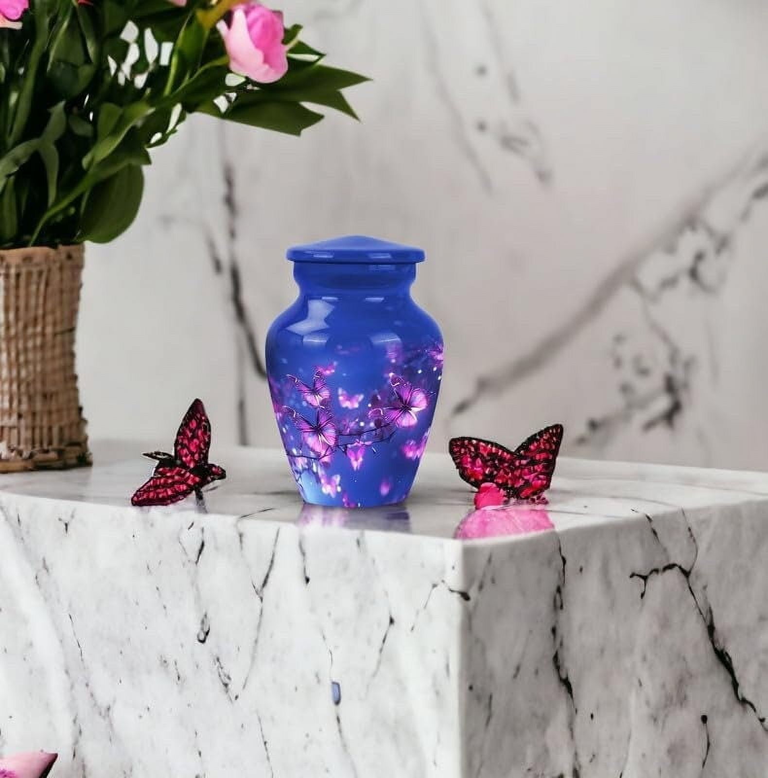 Blue Cremation Urn with Artistic Butterfly design, Decorative Urn for ...