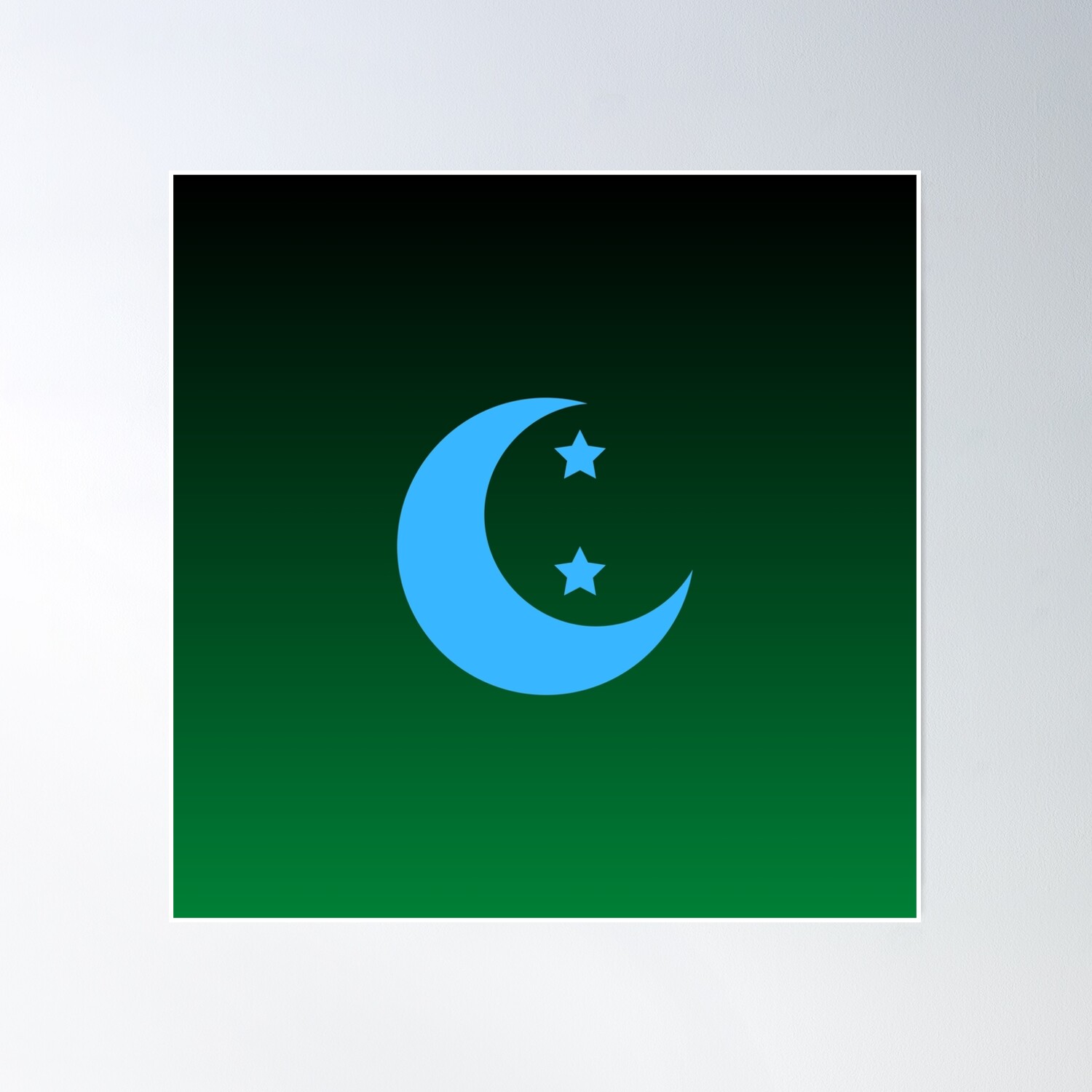 Blue Crescent Moon And Stars In Green Night Sky Poster Wall Art, Modern ...
