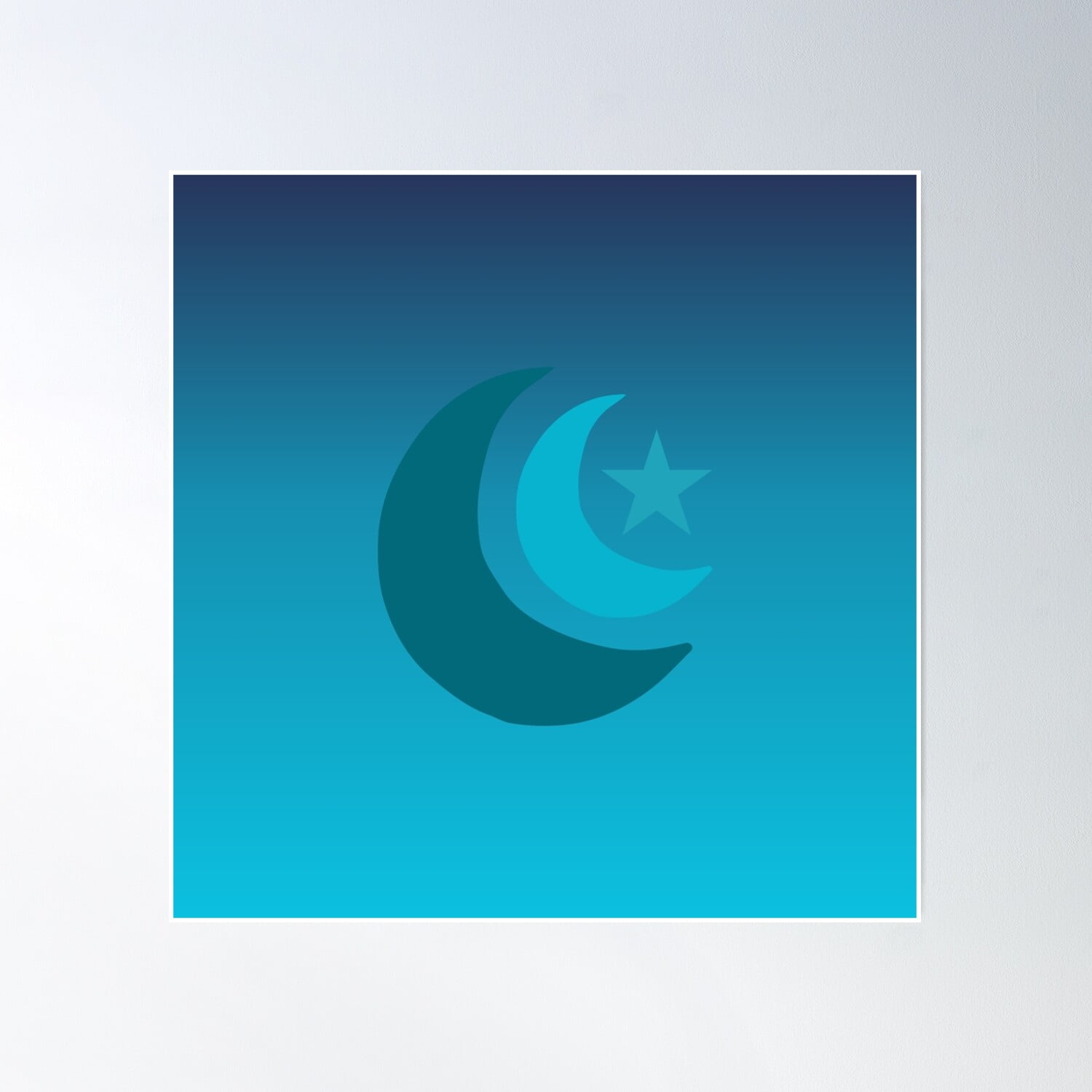Blue Crescent Moons & Star/Gradient Sky Poster Wall Art, Modern Wall ...