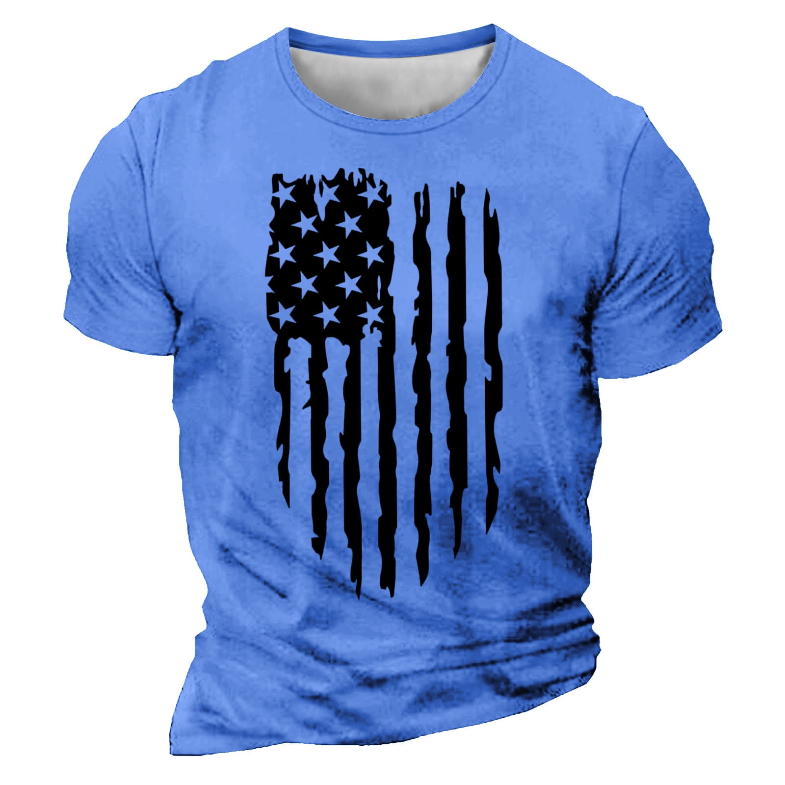 Blue Crewneck T Shirts for Man Fall Summer Short Sleeve USA Flag ...
