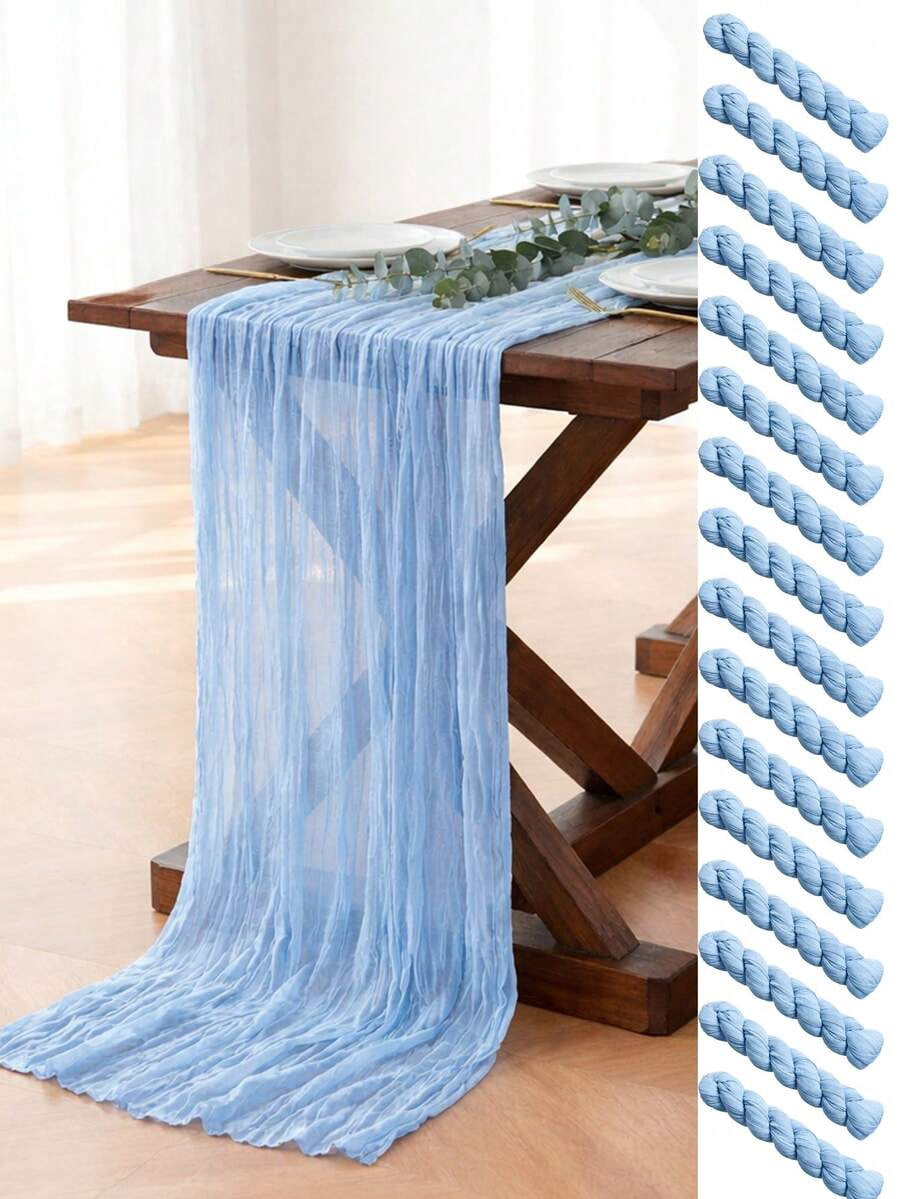 Blue Crinkled Sheer Table Runner, 1 or 5 Pack, Rustic Farmhouse Dining ...