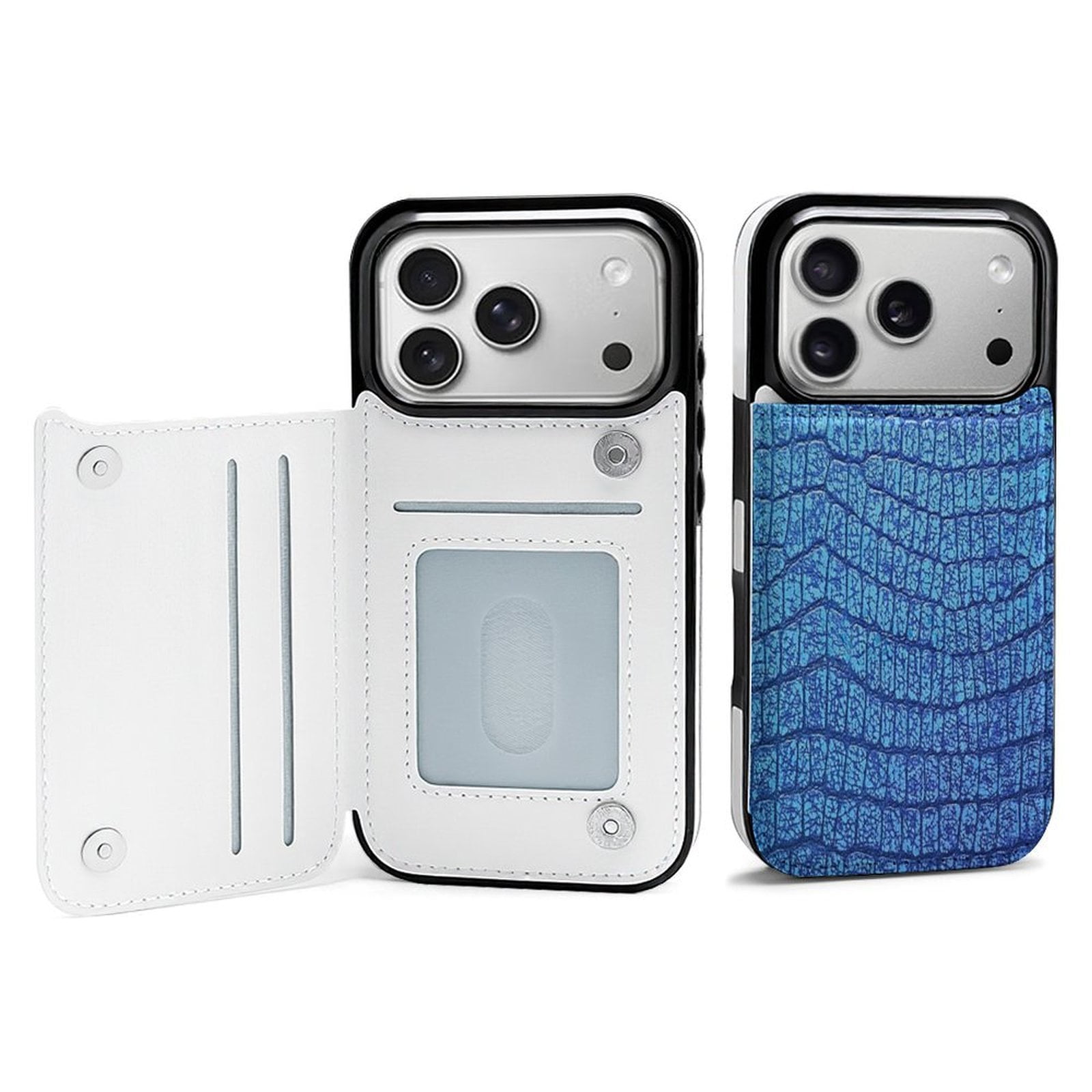 Blue Crocodile Pattern Leather Wallet Case for iPhone 17 Pro Max Wallet ...