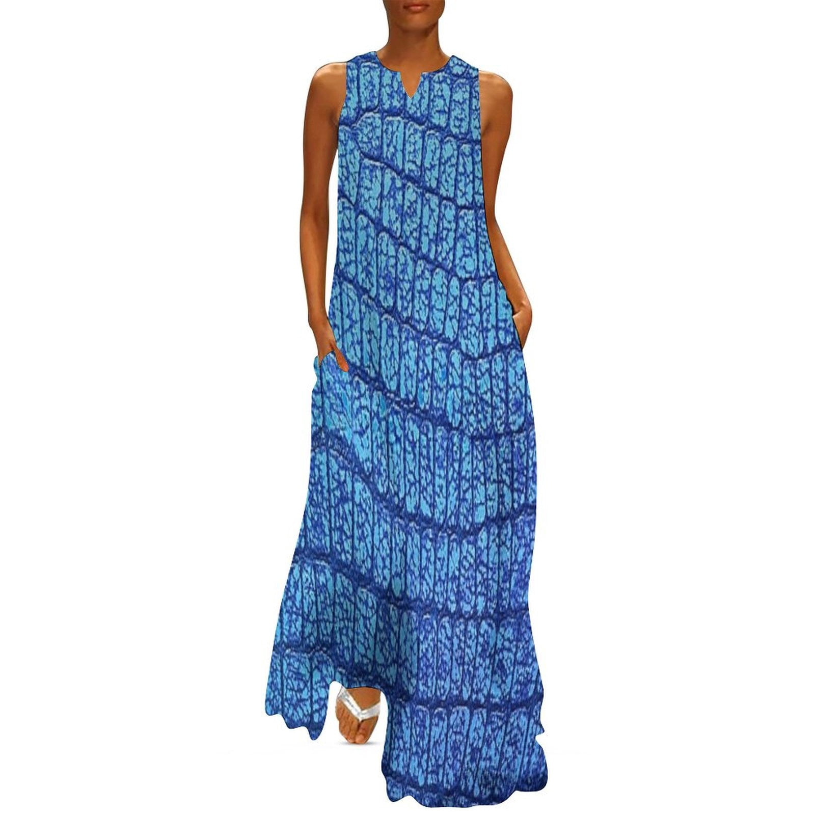 Blue Crocodile Pattern Long Dress Luxury Woman Evening Dress Long ...