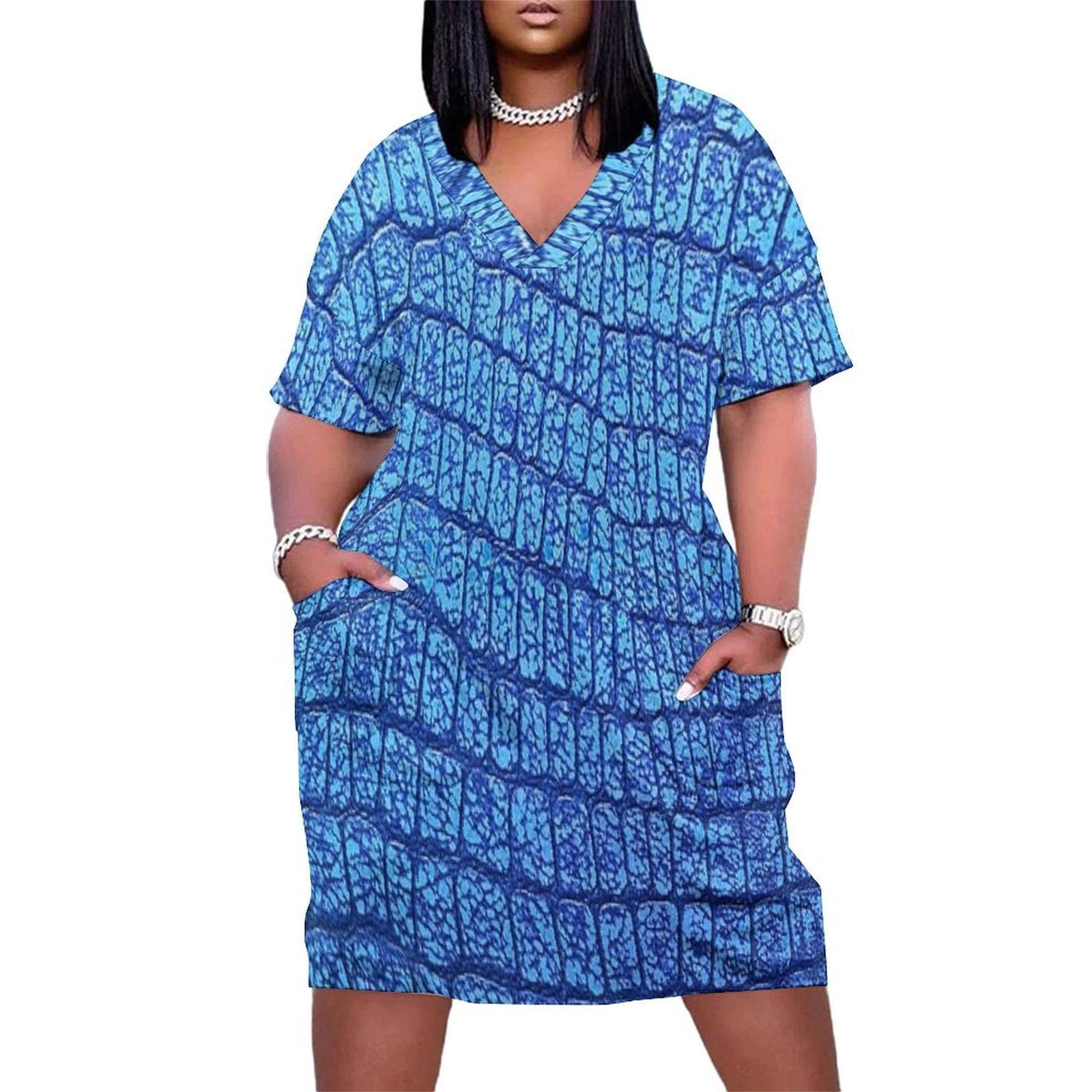 Blue Crocodile Pattern Loose Pocket Dress Dresses Summer Summer Dresses ...