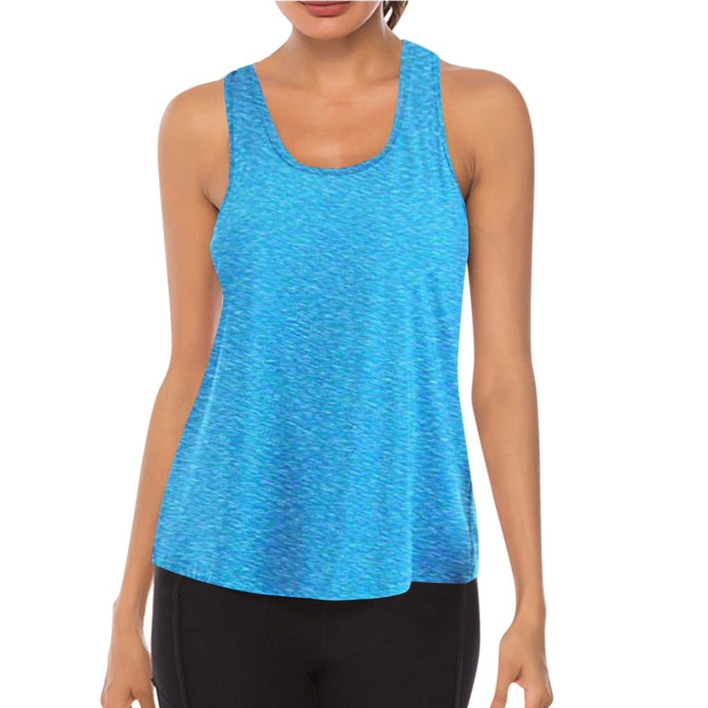 Blue Crop Tops For Women Workout Tops Mesh Racerback Tank Yoga Shirts ...