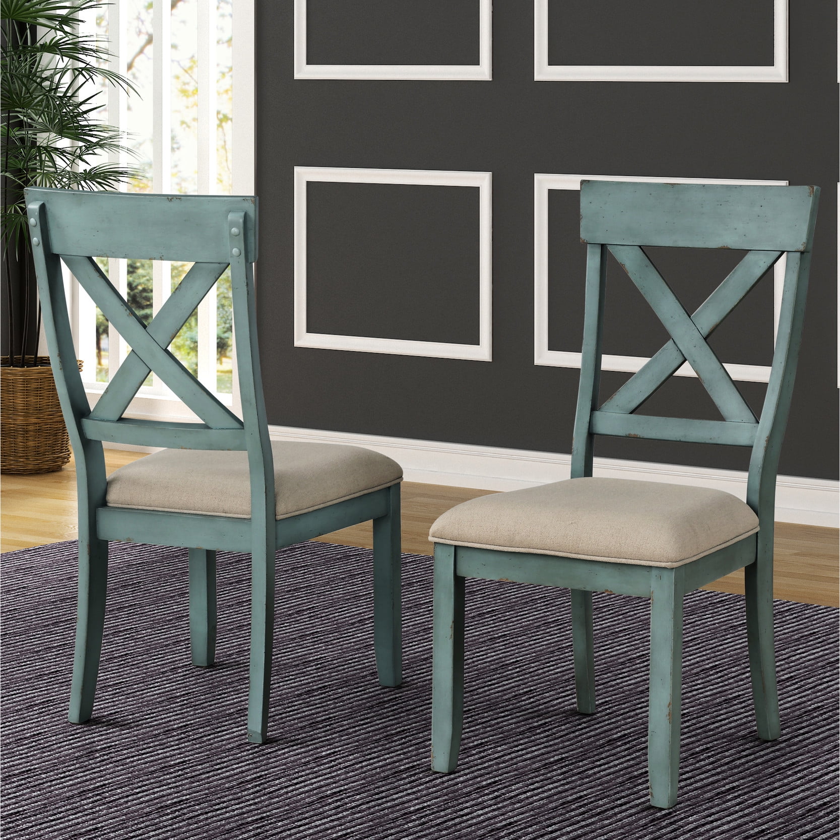 Blue Cross Back Upholstered Dining Chairs in a 2-Piece Set | Powder ...