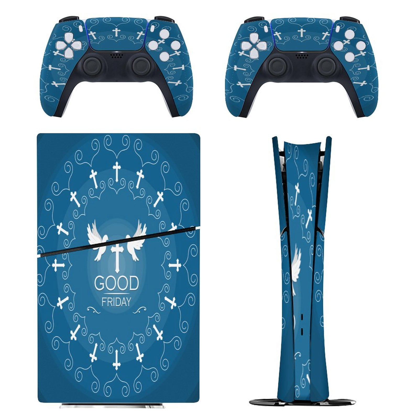 Blue, Cross, White Dove PS5/PS5 Slim Digital Disc Skin Sticker For ...