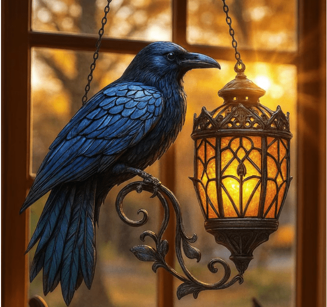 Blue Crow Acrylic Decoration – Exquisite Gothic Window Crow Ornament ...