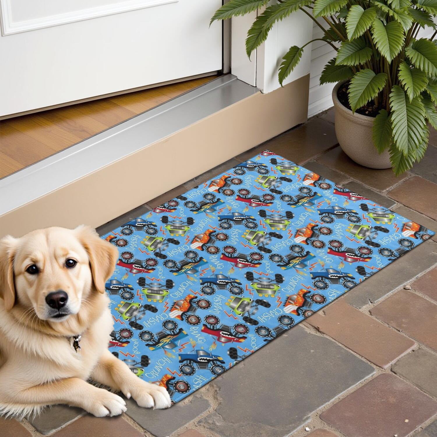Blue Crunch Smash Monster Cartoon Trucks Pattern Door Rugs,Washable Non ...