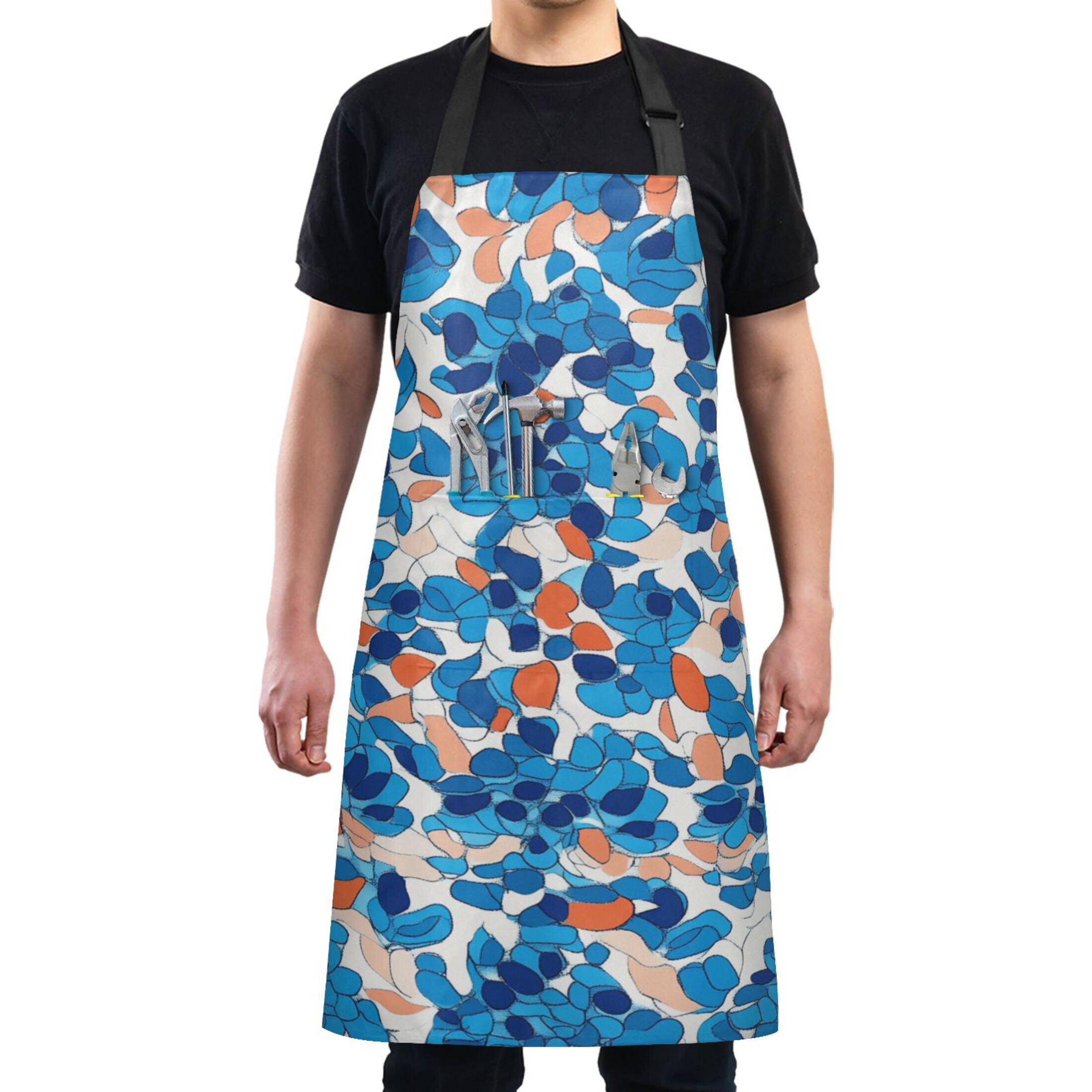 Blue Crystal Abstract Chef Kitchen Apron with Pockets for Women ...