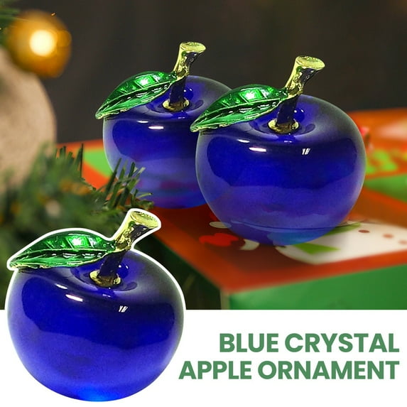 Blue Crystal Apple Decor, 50Mm (Approx 2Inch) With Green Leaf & Gold ...