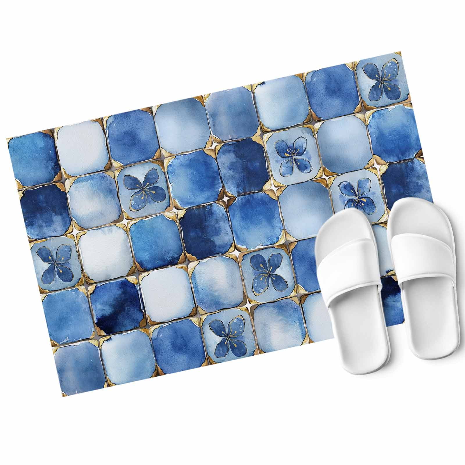 Blue Crystal Flower Door Mat Irregular Texture Non Slip Absorbent ...