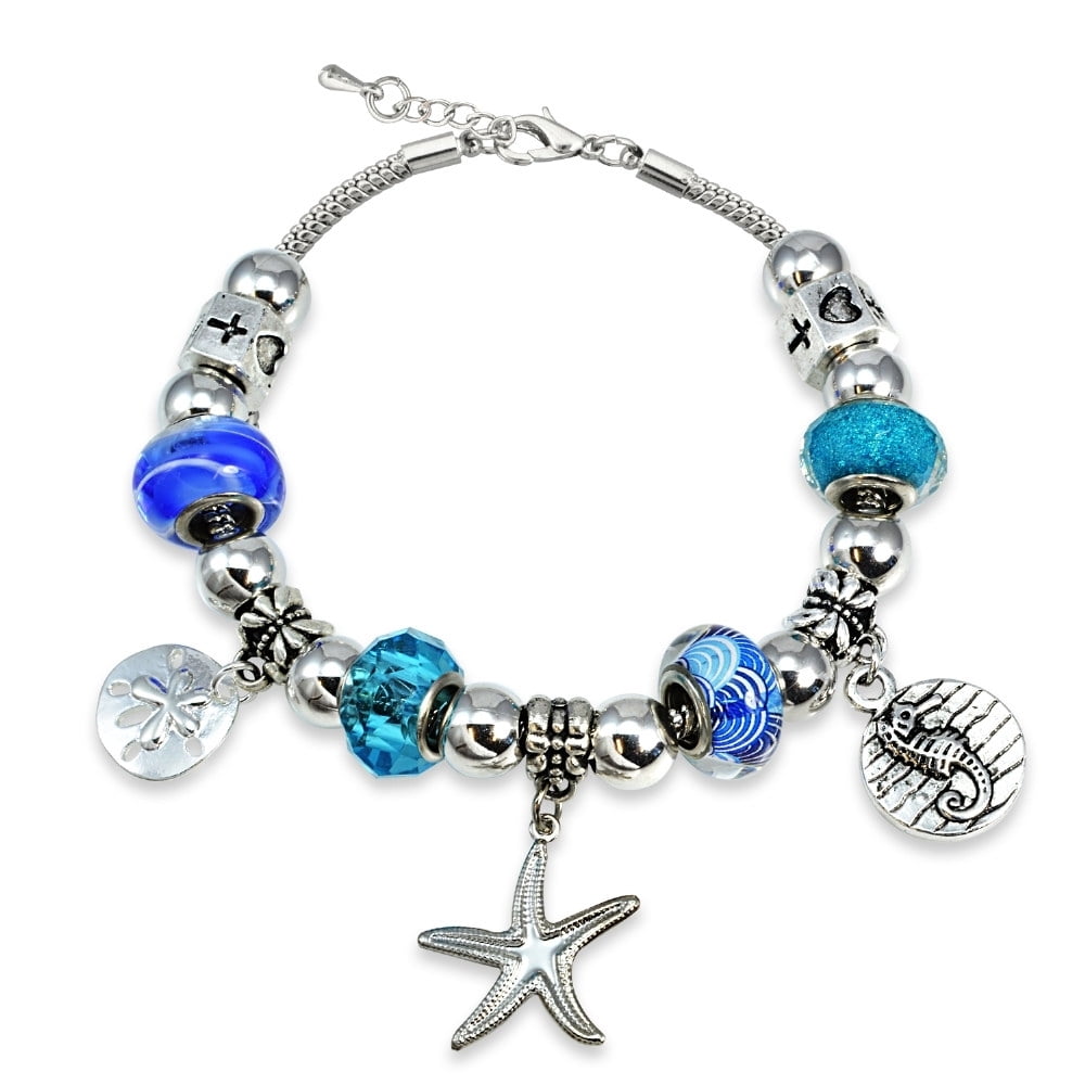 Blue Crystal & Glass Nautical Bead Charm Bracelet - Walmart.com