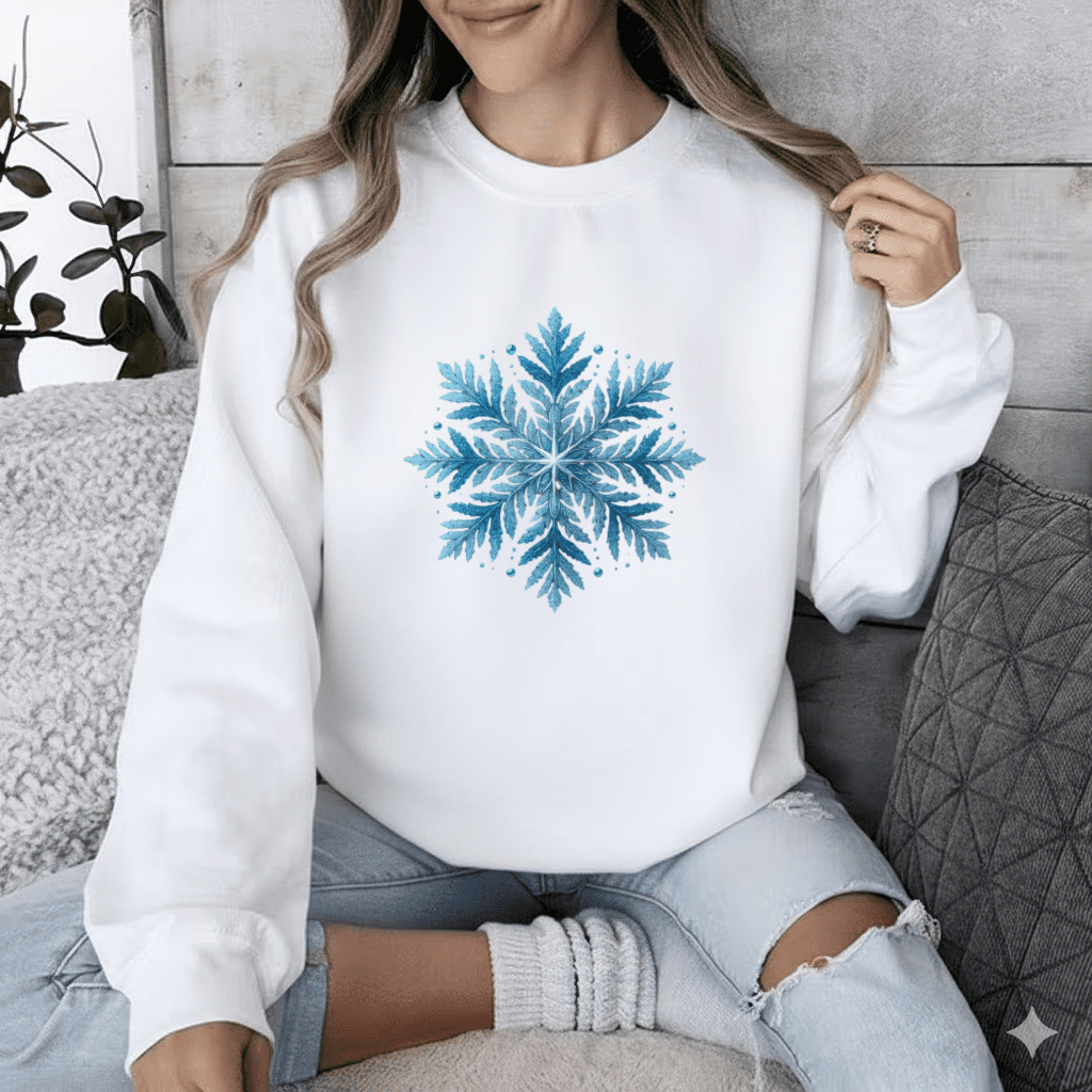 Blue Crystal Snowflake Cool Holiday Winter Graphic Design Sweatshirt up ...