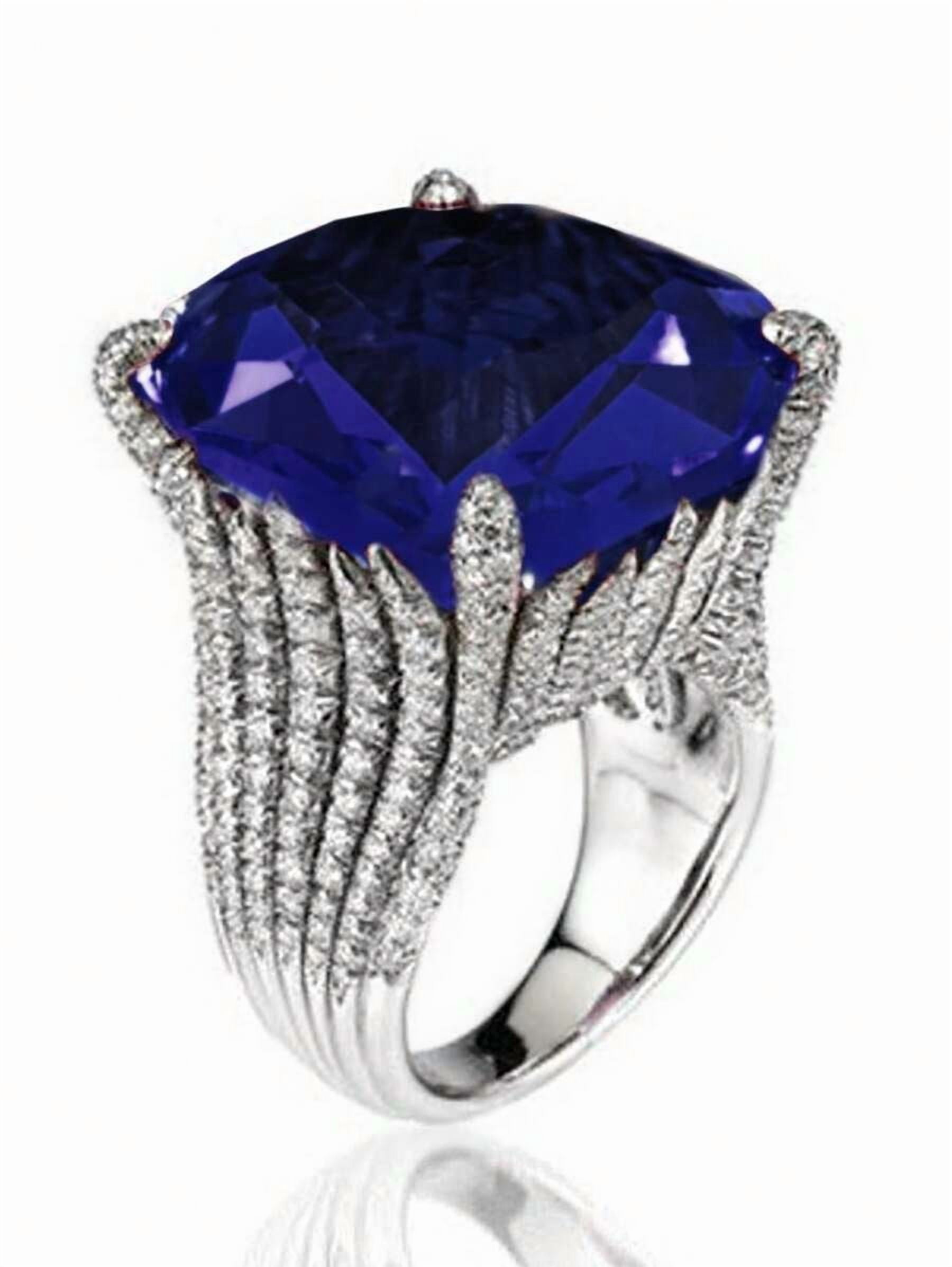 Blue Cubic Zirconia Statement Ring For Women, Elegant Deep Blue ...