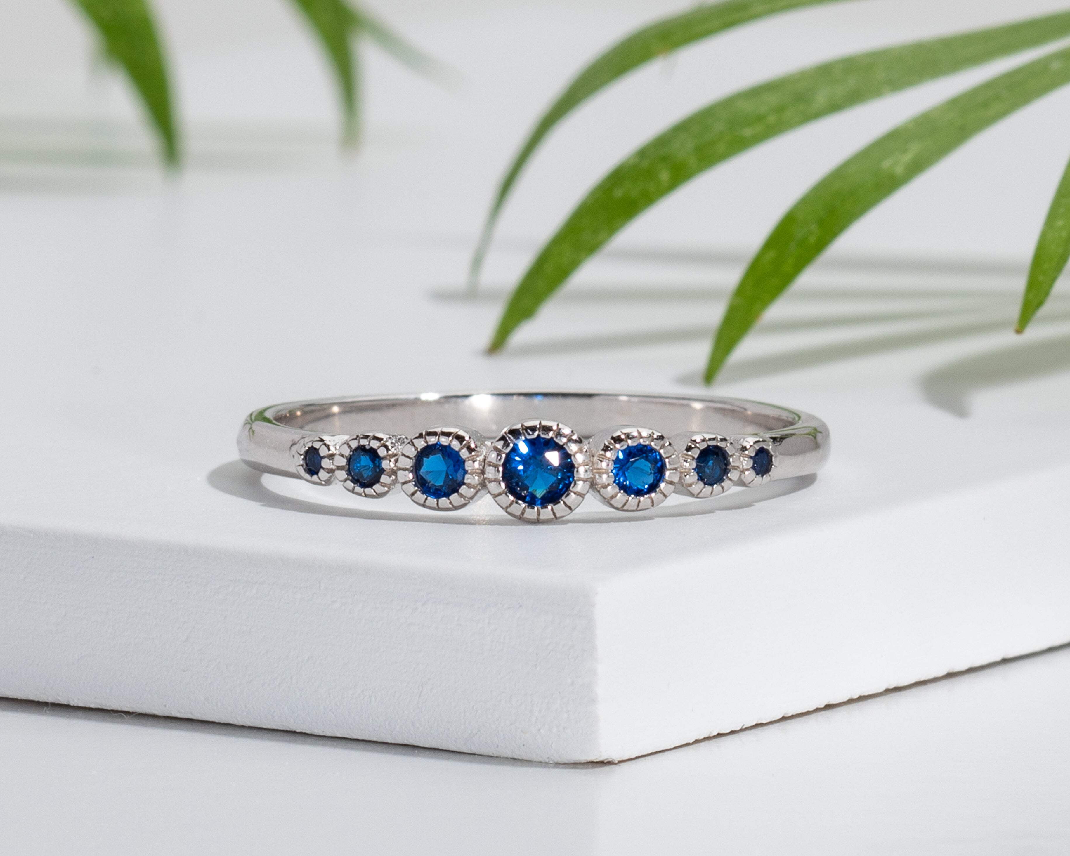 Blue Cubic Zirconia Sterling Silver Bezel Round-Cut Ring - Walmart.com