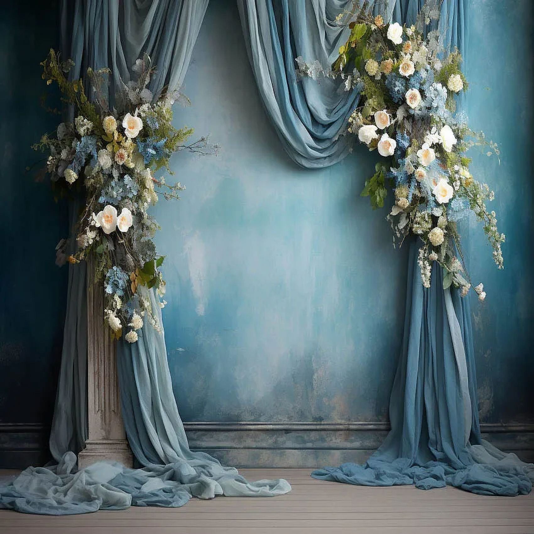Blue Curtain Flower Wall Adult Birthday Wedding Maternity Portrait r ...