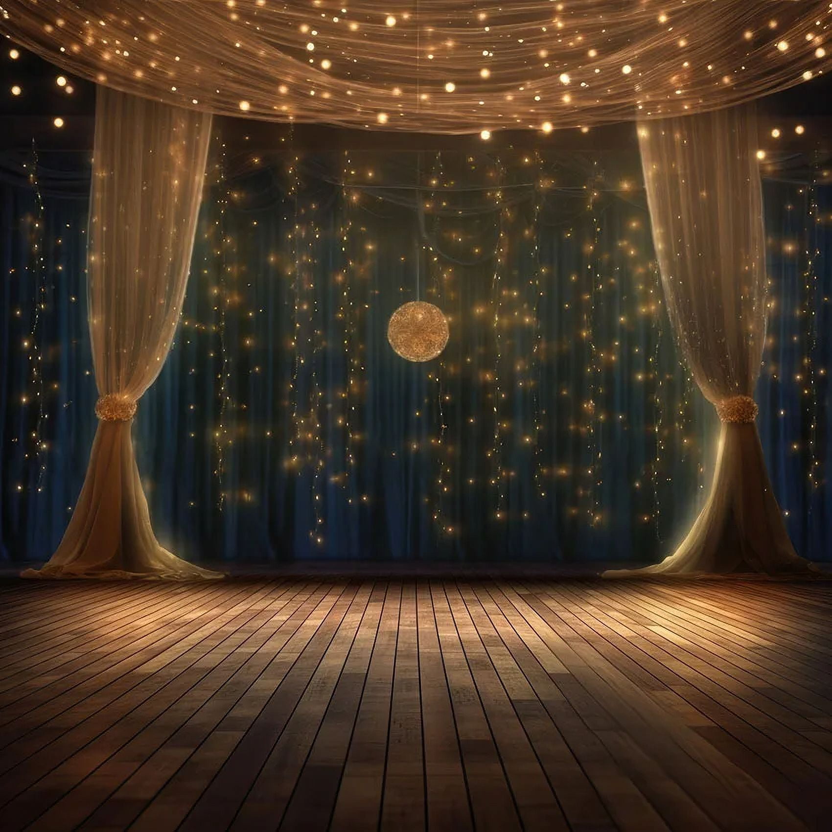 Blue Curtain Glitter Star Moon Kids Birthday Party Wedding Portrait r ...