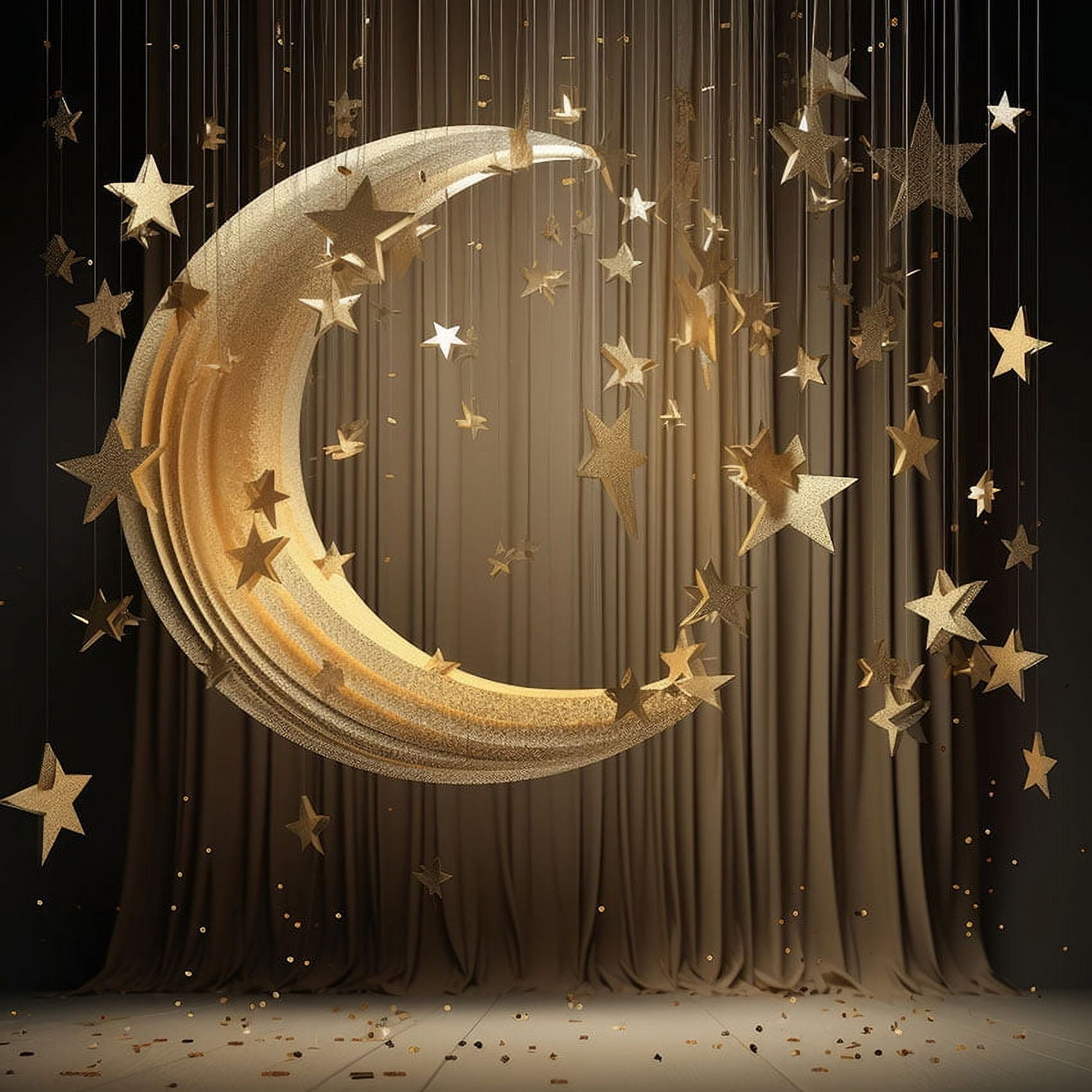 Blue Curtain Glitter Stars Moon Kids Birthday Party Wedding Portrait r ...