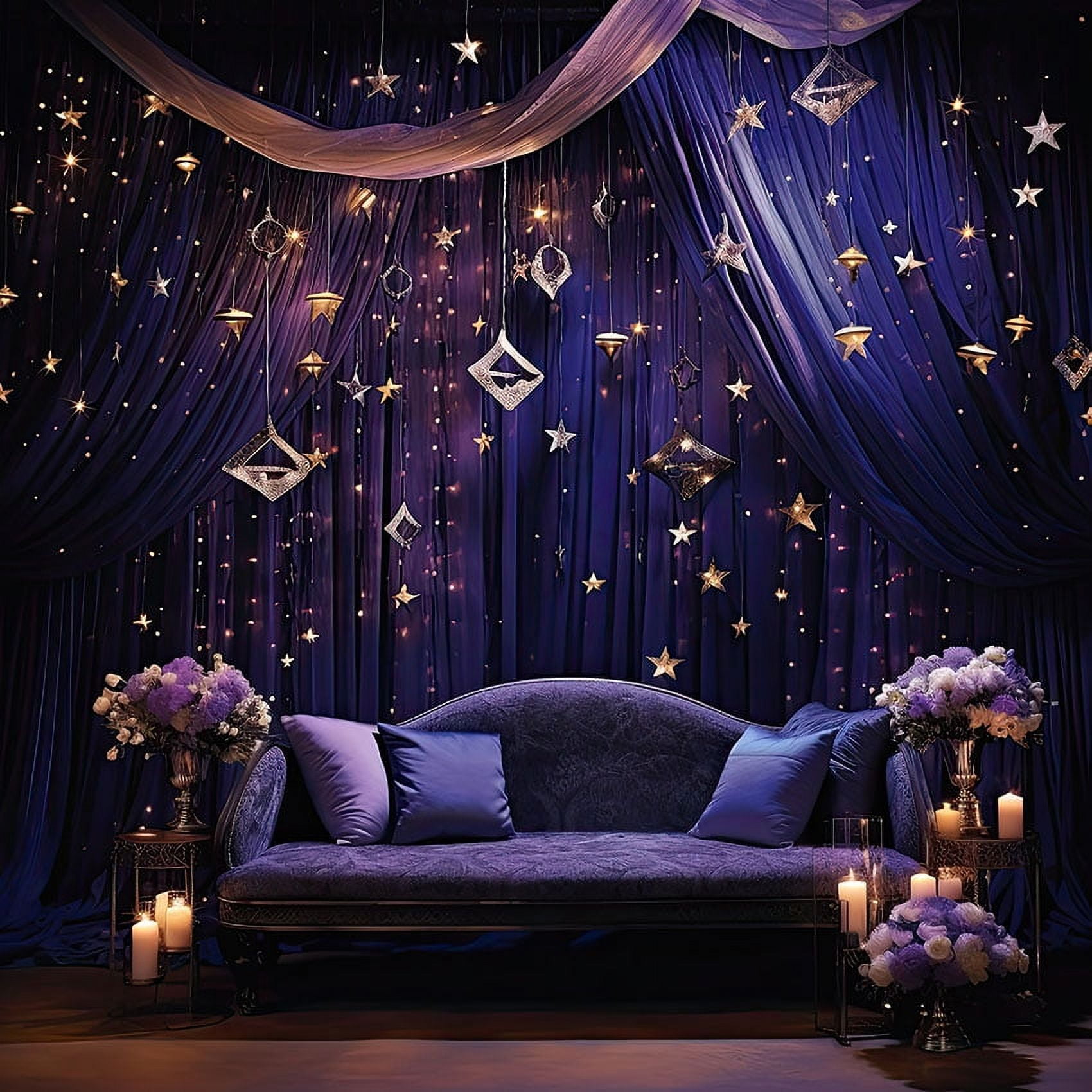 Blue Curtain Glitter Stars Moon Kids Birthday Party Wedding Portrait r ...