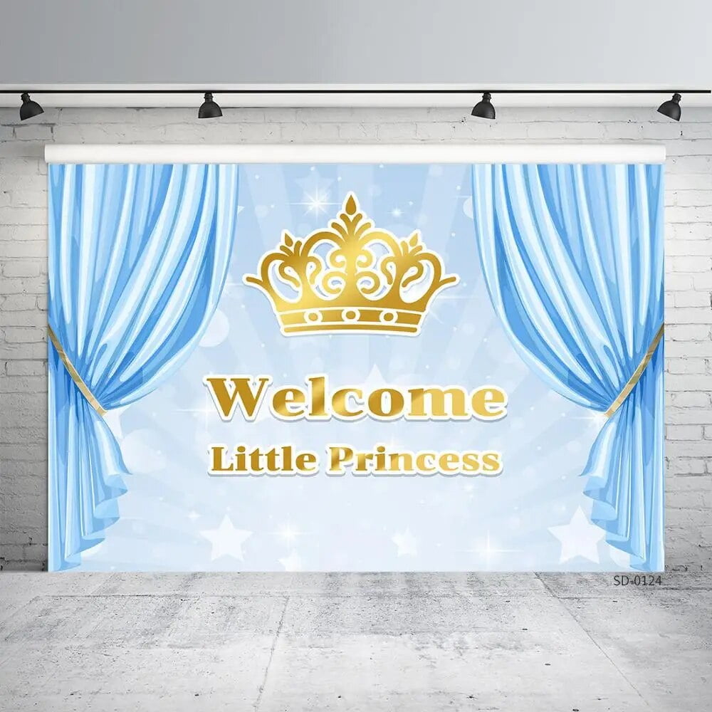 Blue Curtain Gold Crown Custom Birthday Party Backgrounds Baby Shower ...