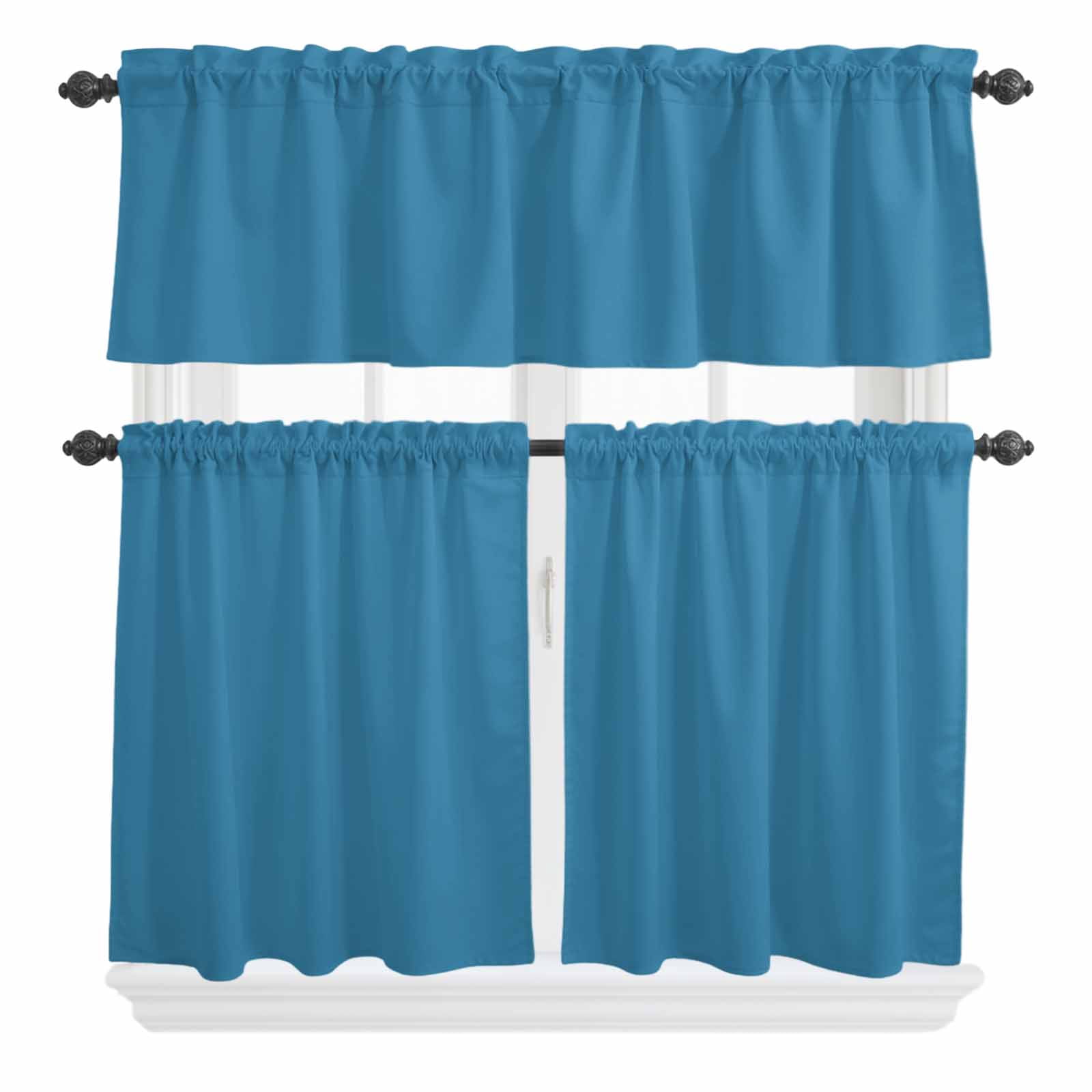 Blue Curtain Valances Set Solid Color Kitchen Curtains 36 inch Length ...