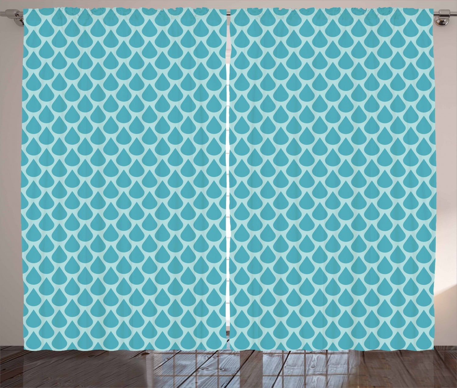 Blue Curtains 2 Panels Set, Abstract Water Drops Symmetric Rain ...
