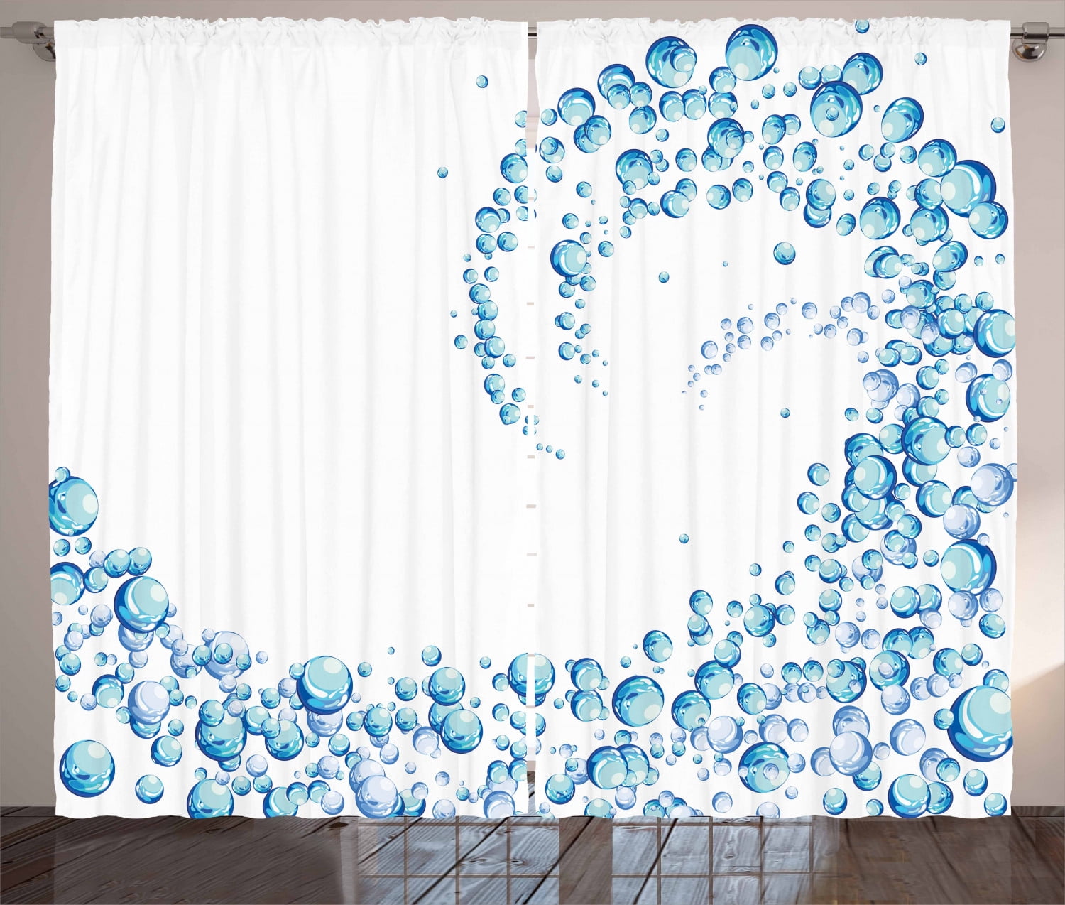 Ambesonne Blue Curtains 2 Panel Set, Water Droplets Bubbles, 108" x 90 ...