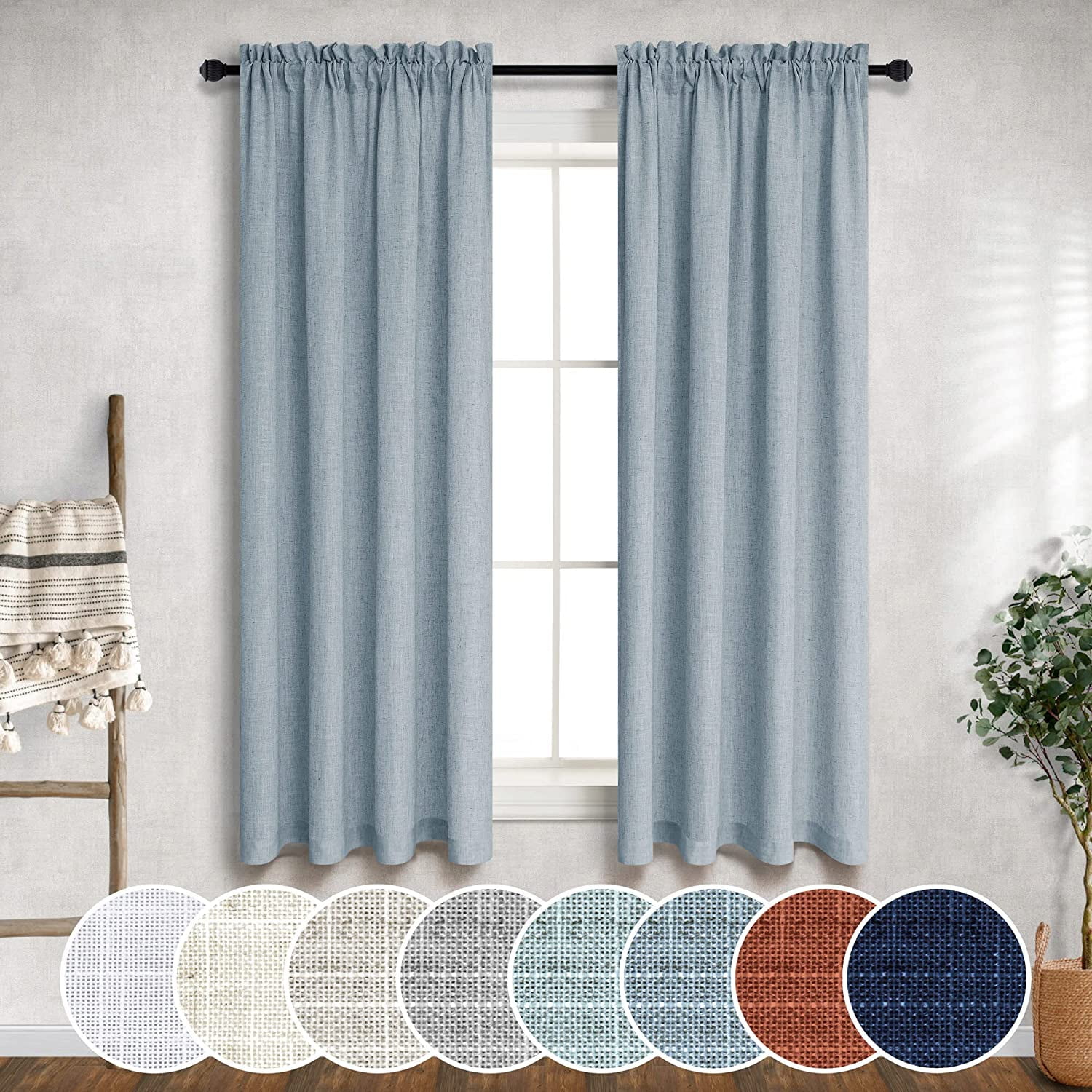 Blue Curtains 38 Inch Wide for Small Window 2 Panel Sets Rod Pocket ...