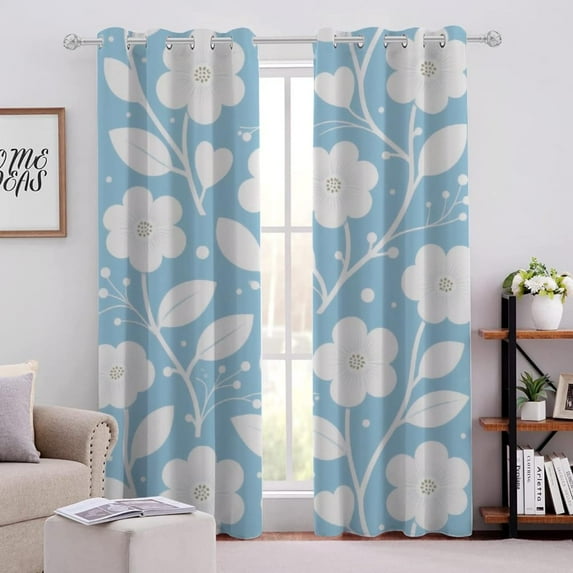 Blue Curtains For Living Room, Farmhouse Floral Blackout Curtains ...