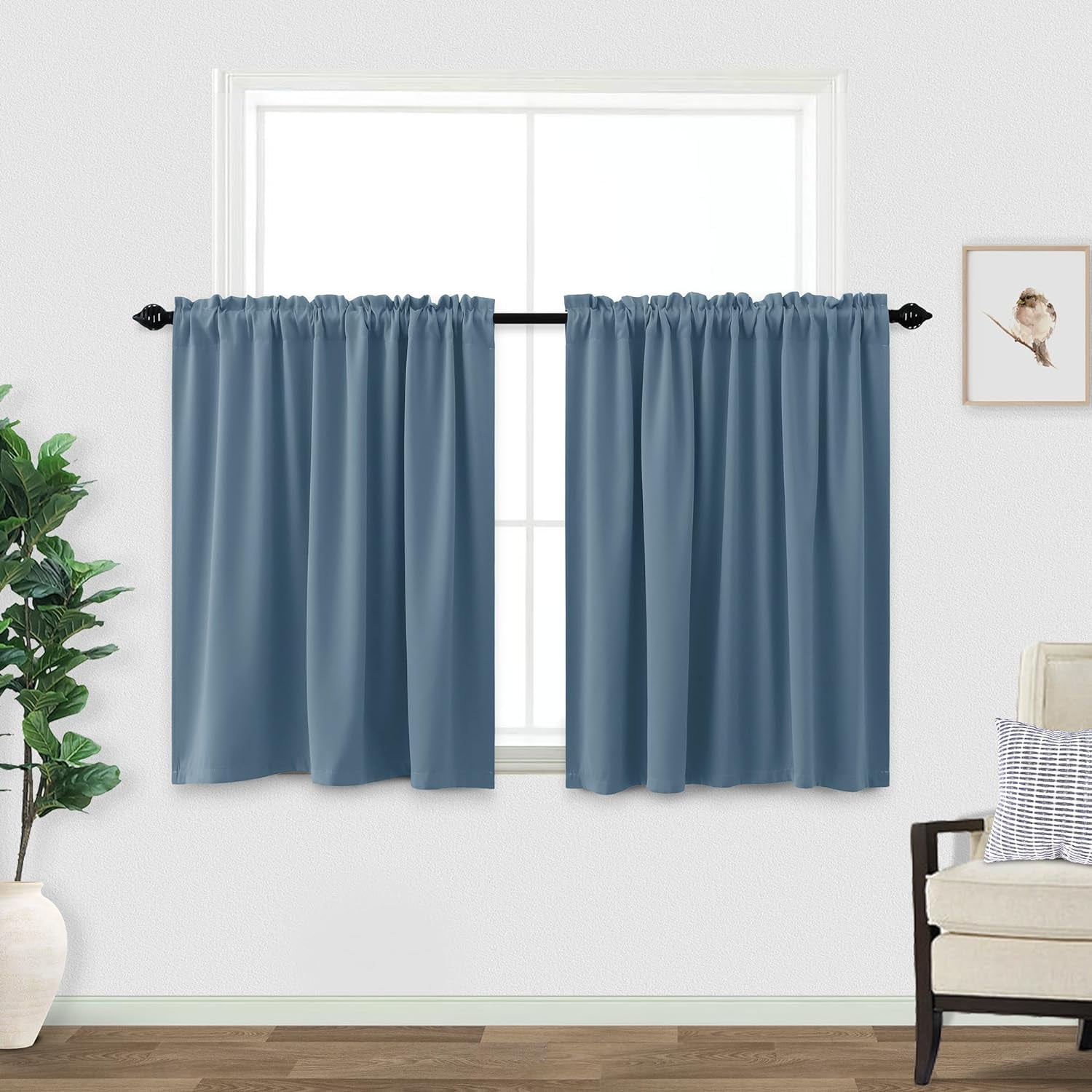 TRAHOO-Blue Curtains for Bedroom Short Blackout Light Blocking Thermal ...