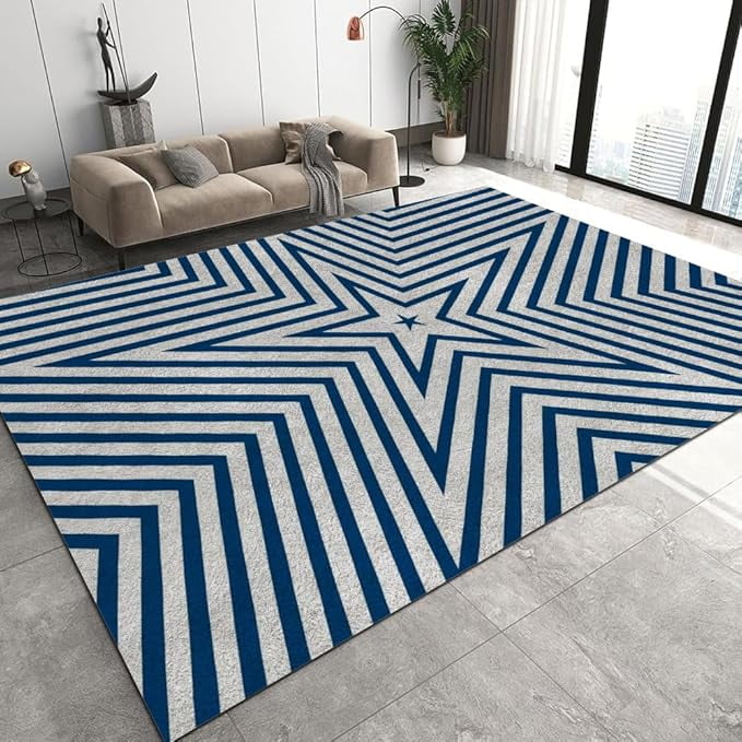 Blue Curved Stripe Art Design Area Rug, Geometric Pattern Design ...