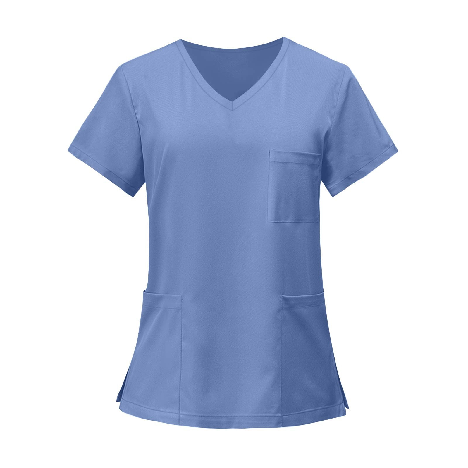 Blue Curved V-Neck Scrub Tops for Women – 3 Pockets, Soft Stretch ...