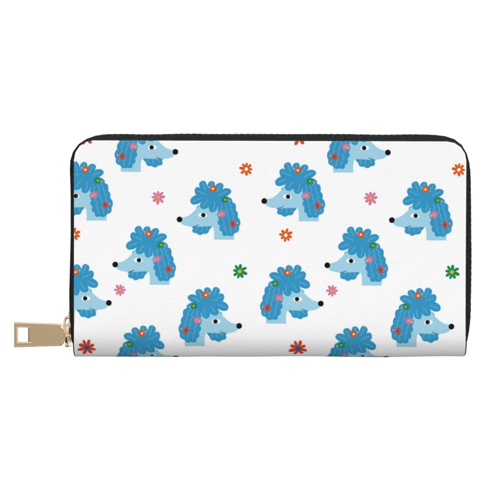 Blue Cute Poodle Dog Flower Wallet Women, Leather Bifold Multi Card ...