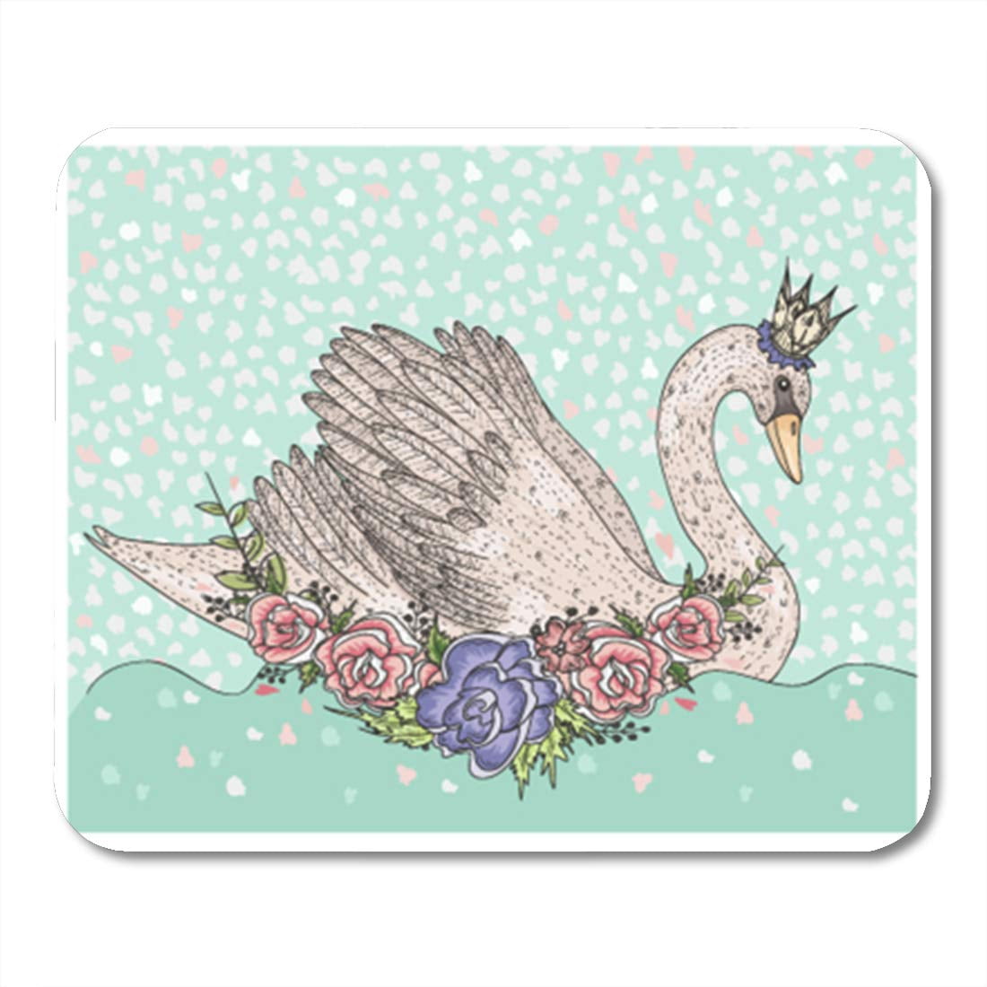 Blue Cute Swan Crown and Flowers Fairytale Princess Mousepad Mouse Pad ...