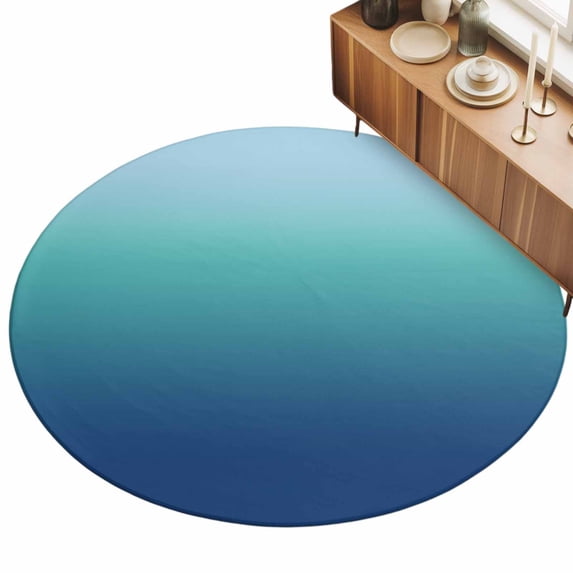 Blue Cyan Area Rugs 4' (Round) Gradient Abstract Ombre Art Floor Rug ...