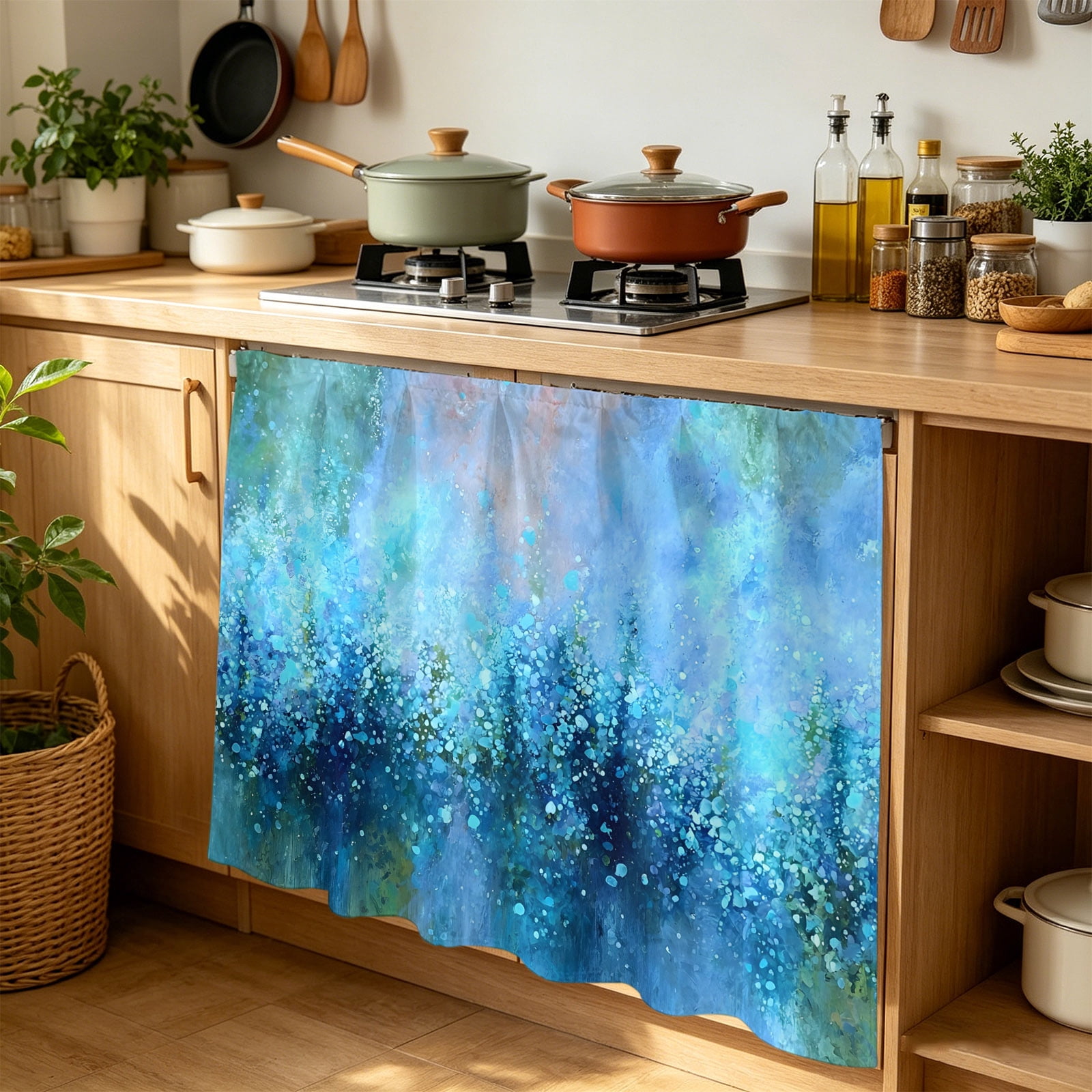 Blue Cyan Bubbles Cabinet Curtains 35" W x 35" L, Abstract Nature ...