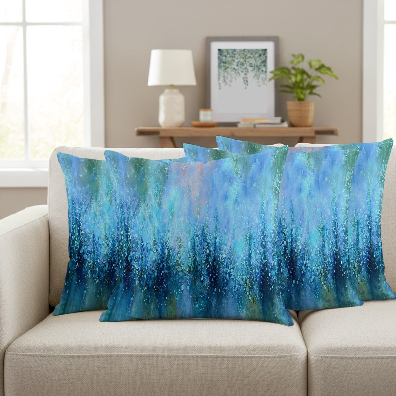 Blue Cyan Bubbles Pillow Covers Set of 4, Abstract Nature Dreamy 18x18 ...