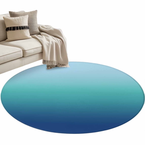 Blue Cyan Round Area Rug 3 ft Gradient Abstract Ombre Art Washable Rugs ...
