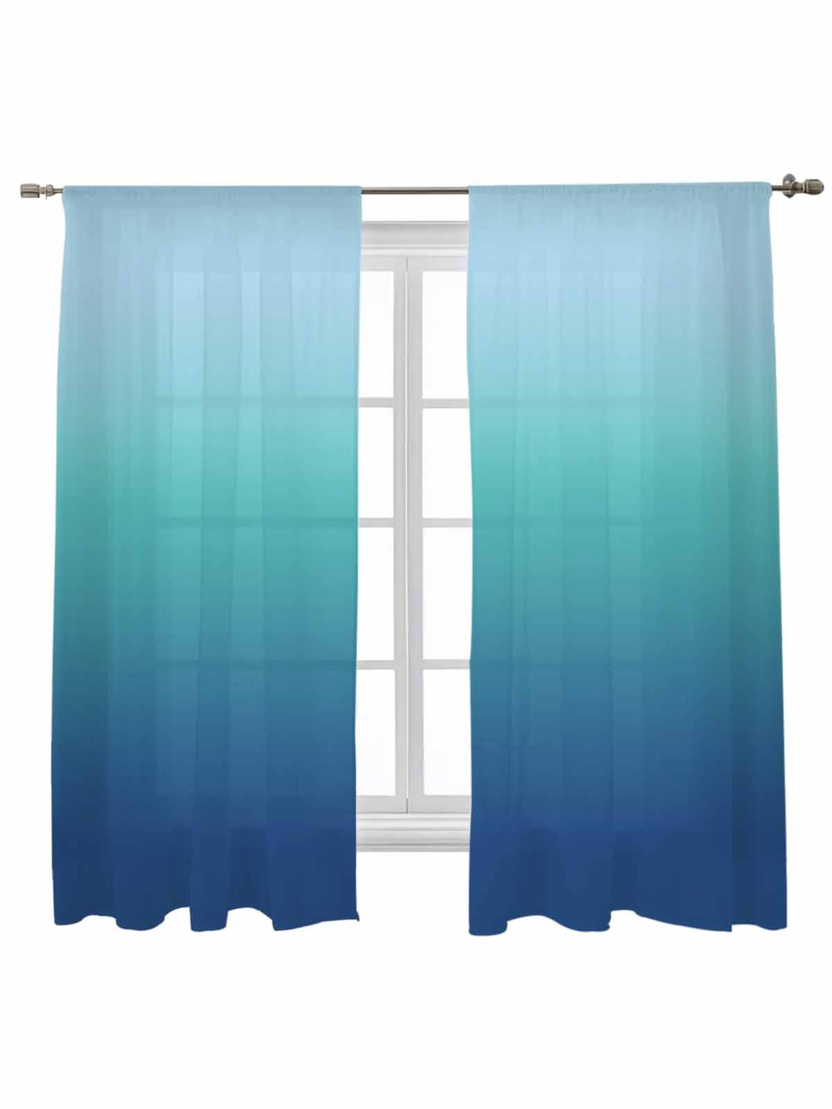 Blue Cyan Sheer Curtains 2 Panels Set Gradient Abstract Ombre Art ...
