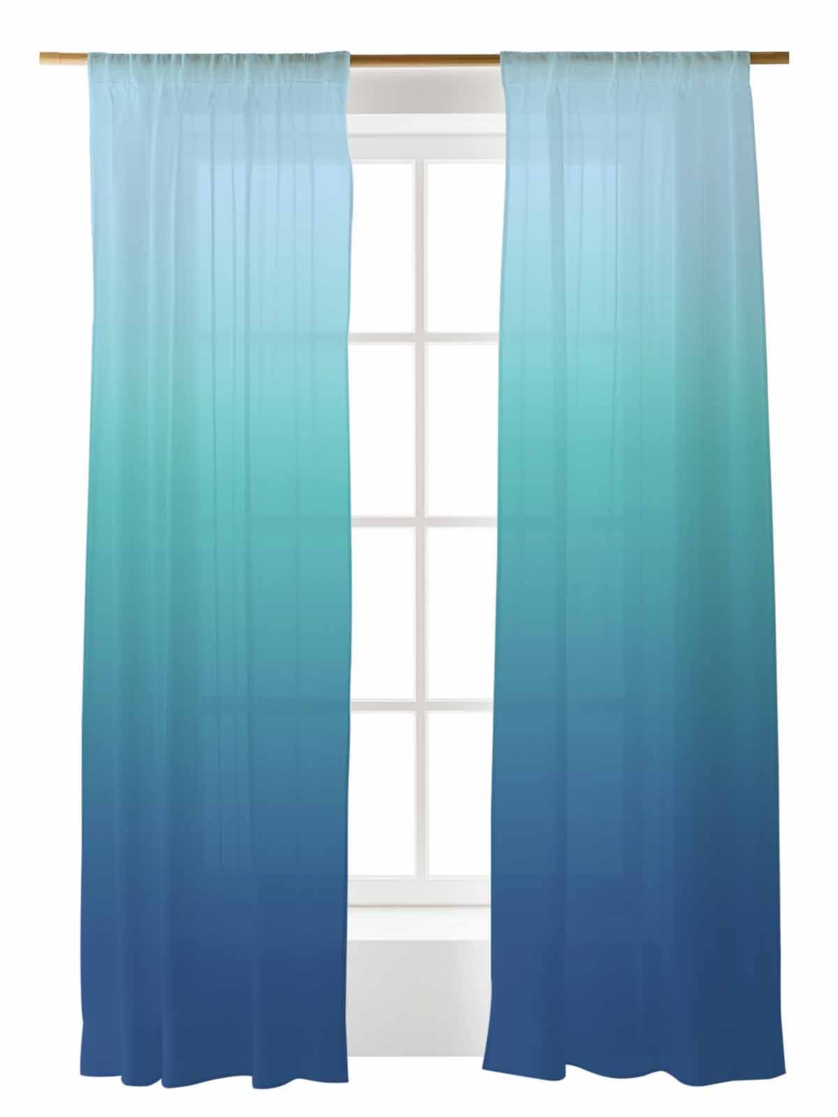 Blue Cyan Sheer Curtains 84 Inch Long 2 Panels, Gradient Abstract Ombre ...