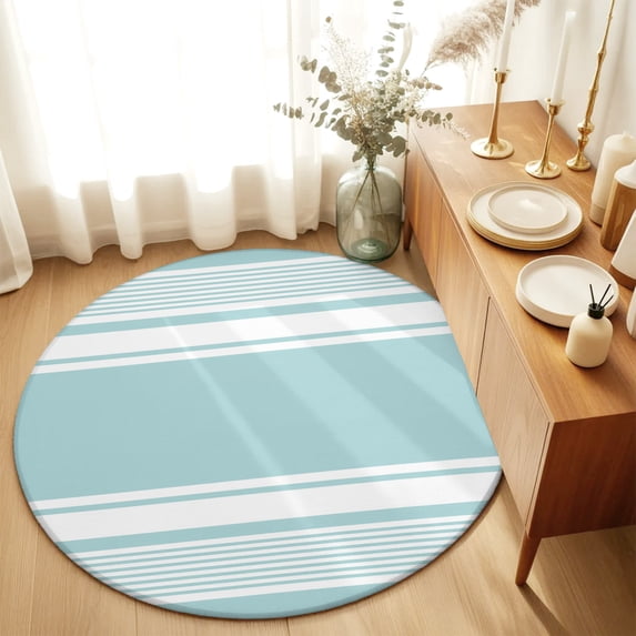 Blue Cyan White Striped Round Area Rug 3ft,Living Room Rug Non-Slip ...