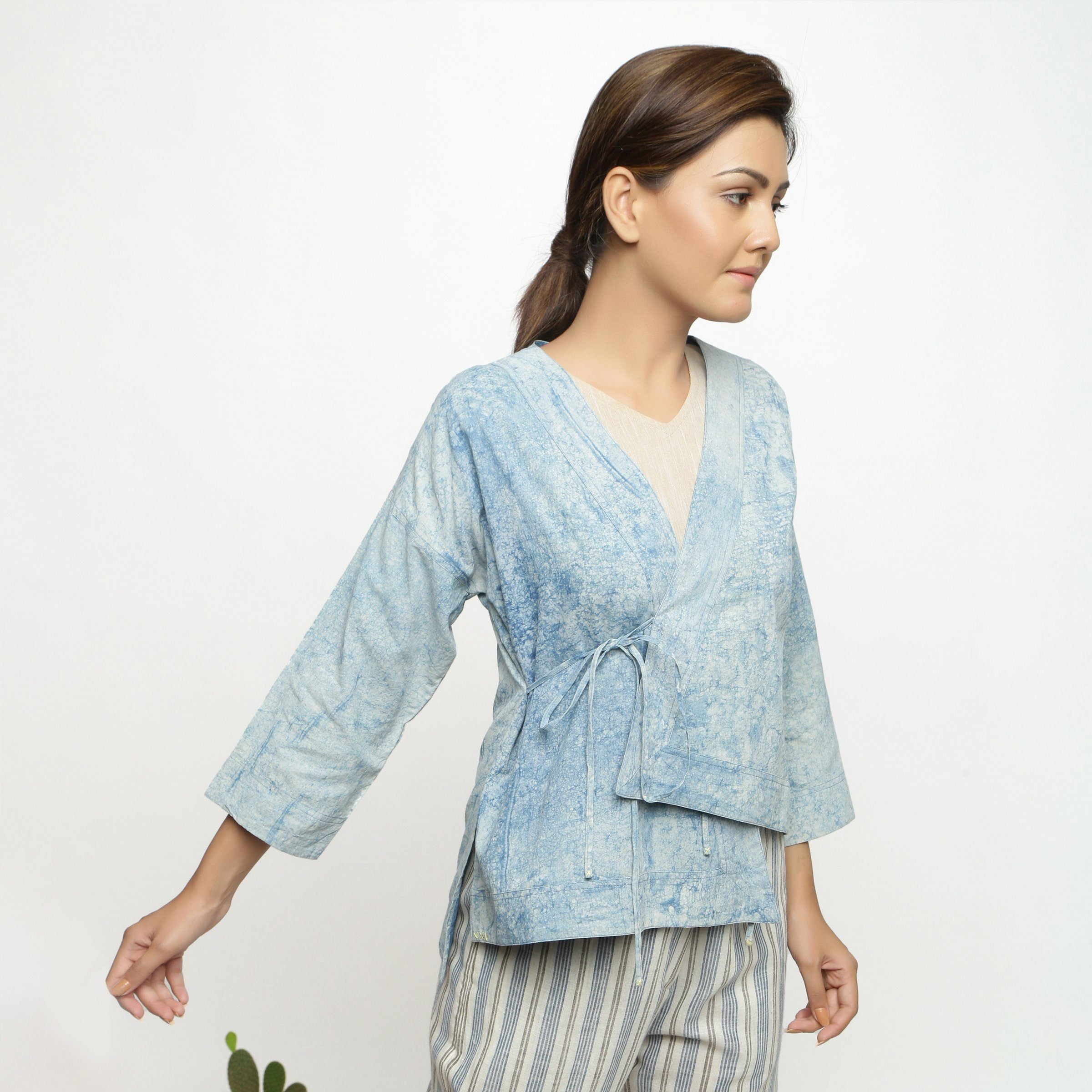 Blue Dabu Hand-Lep Cotton Asymmetrical Jacket - Walmart.com