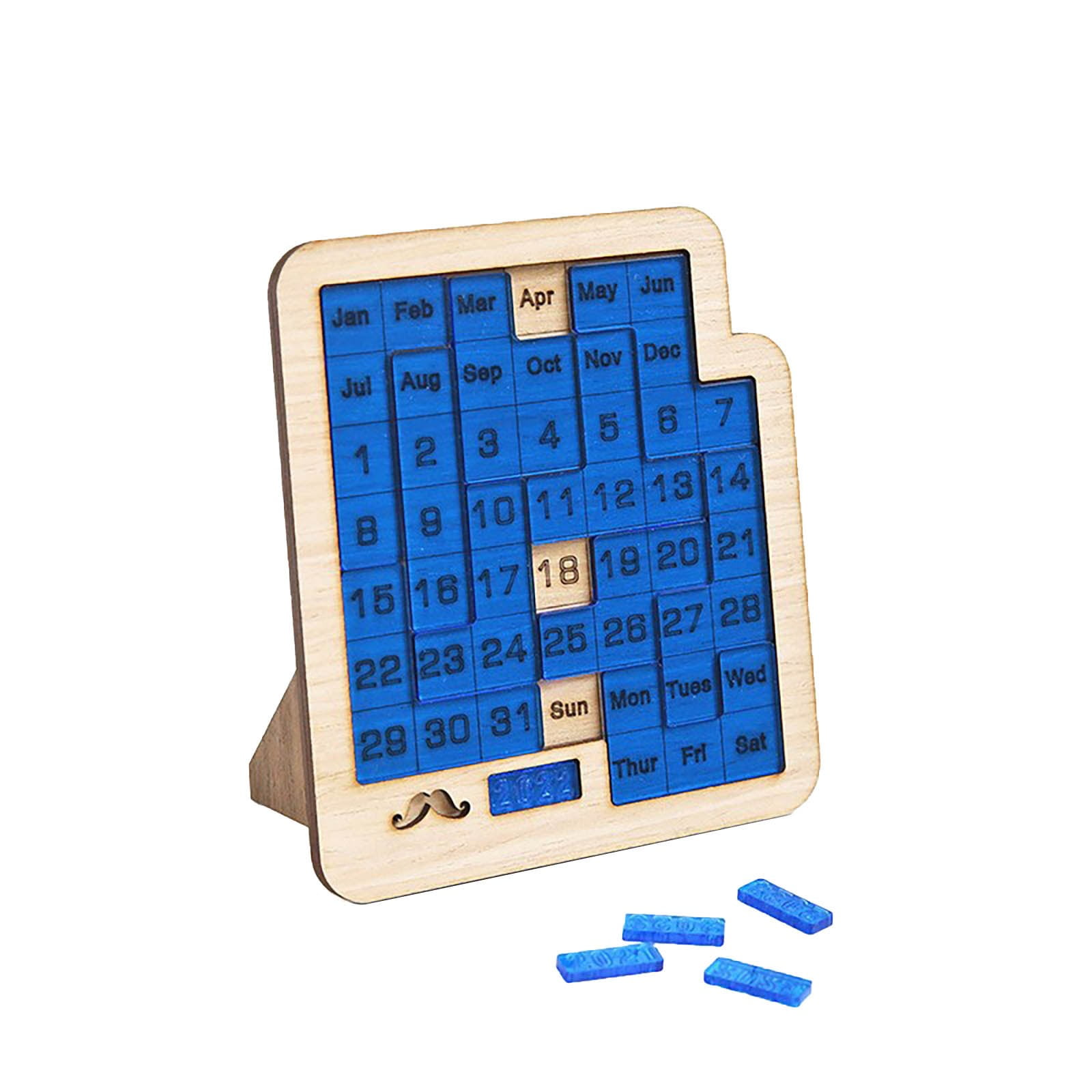 Blue Daily Calendar Puzzle-Wooden Puzzles For Children Adults-A Puzzle To Challenge 365+ Date ...