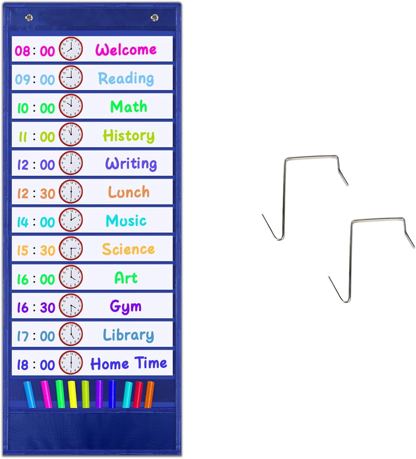 Blue Daily Schedule Pocket Chart 13"x36" Schedule Pocket Chart for ...