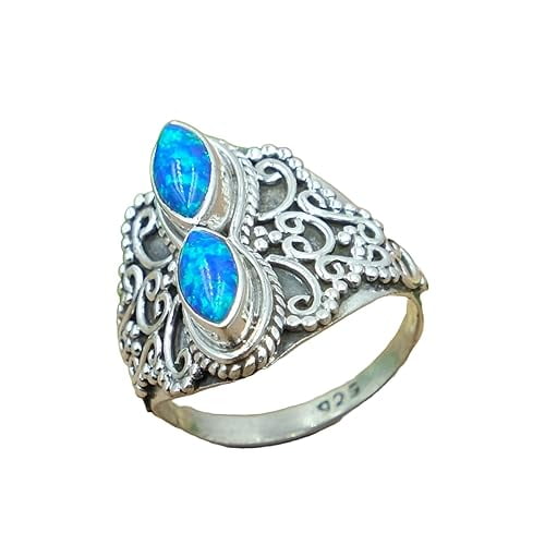 Blue Dainty Opal Gemstone Pure 925 Sterling Silver Handmade Promise ...